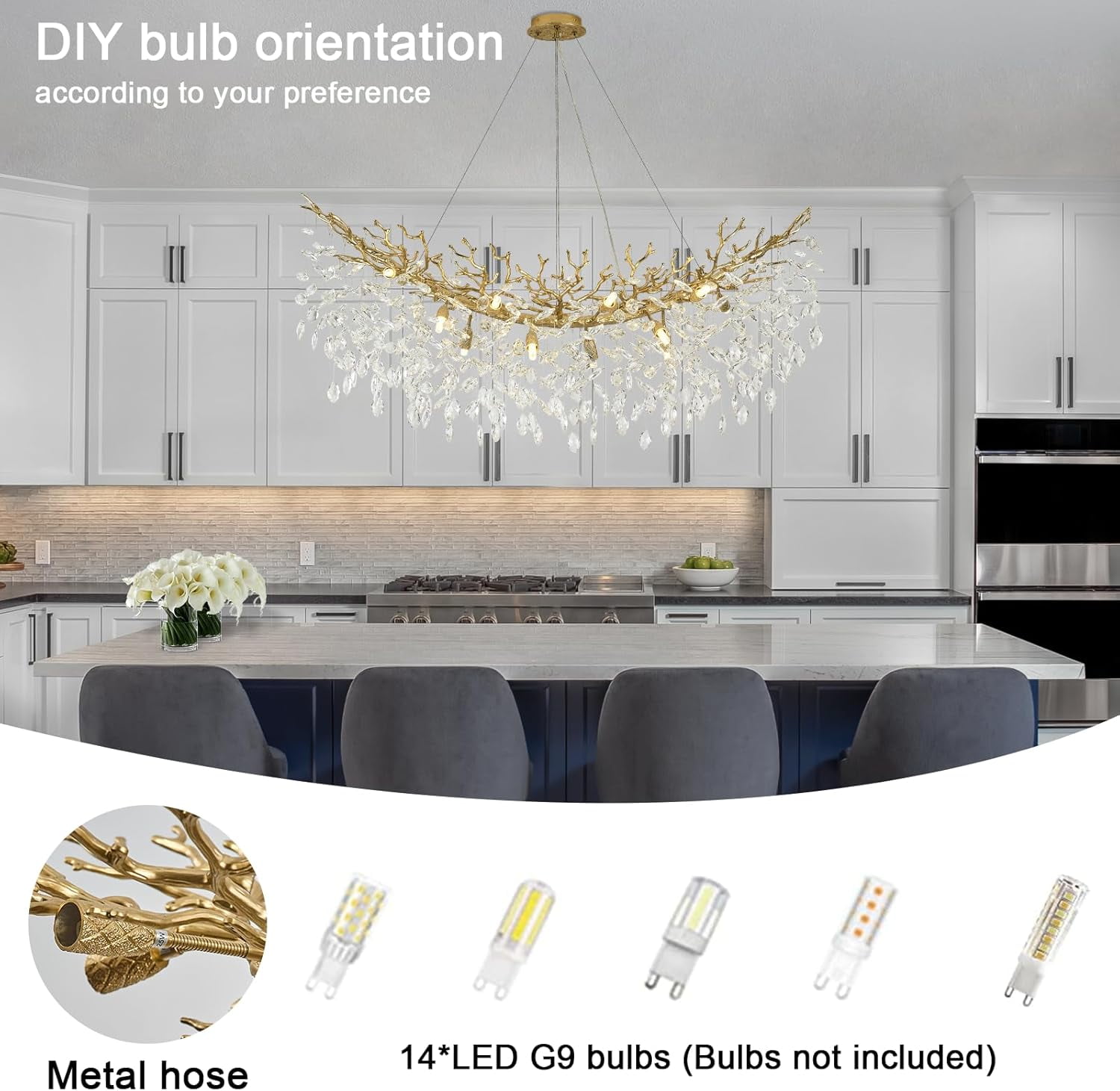 Modern Crystal Chandelier for Dining Room - 47" Gold Tree Branches ...