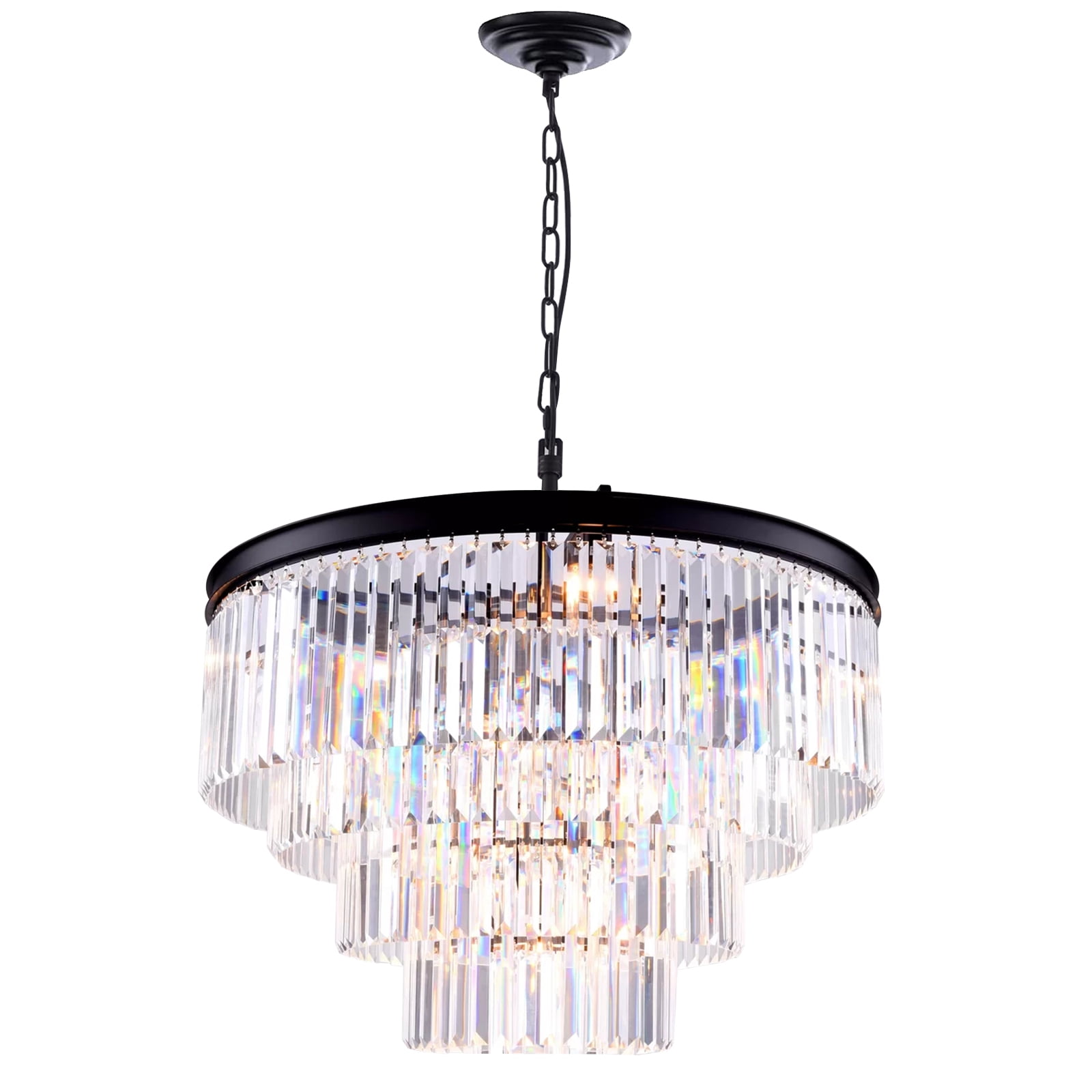 Modern K9 Crystal Chandeliers 24" Chandelier Adjustable Ceiling Light Fixture 4-Tier K9 Crystal ...