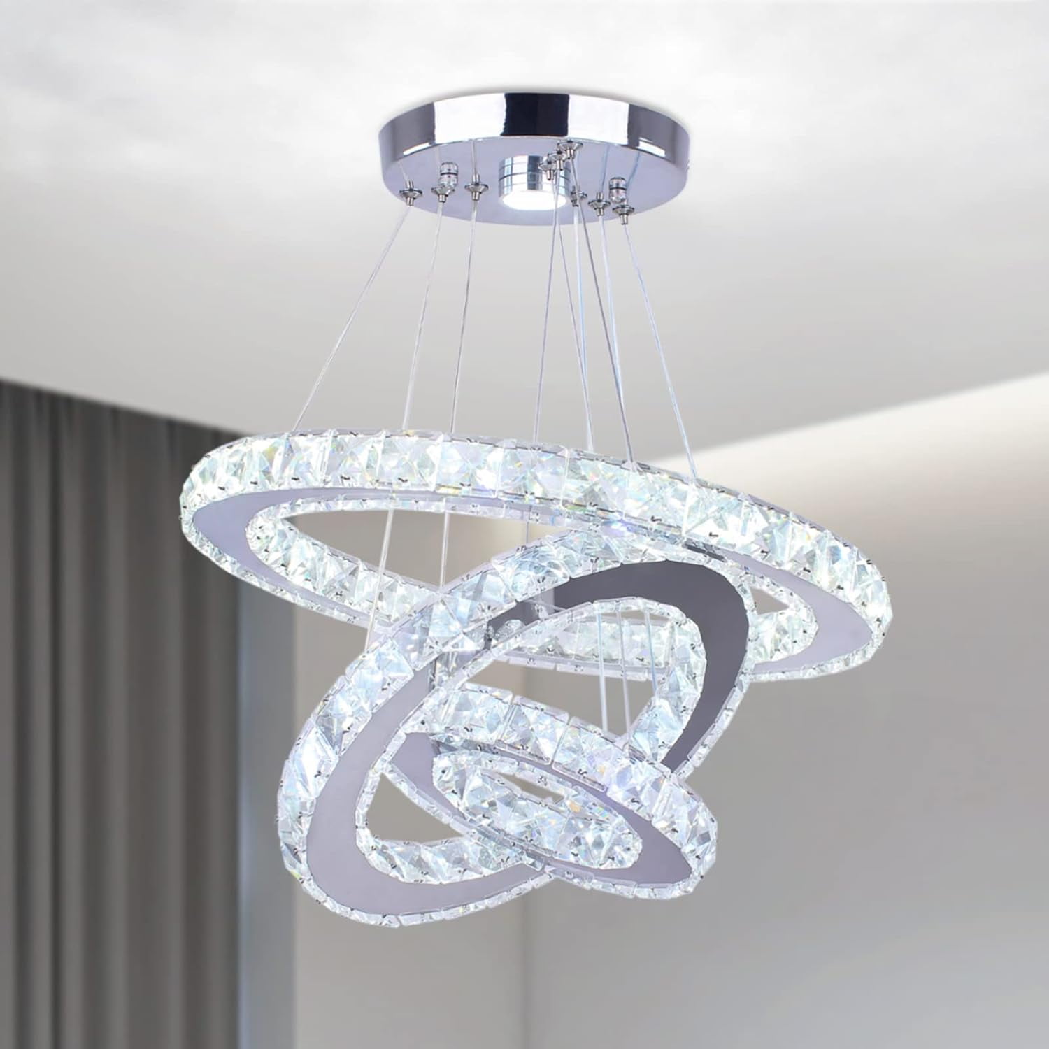 Modern Crystal Chandeliers 3 Rings Round LED Chandelier Fixtures DIY ...