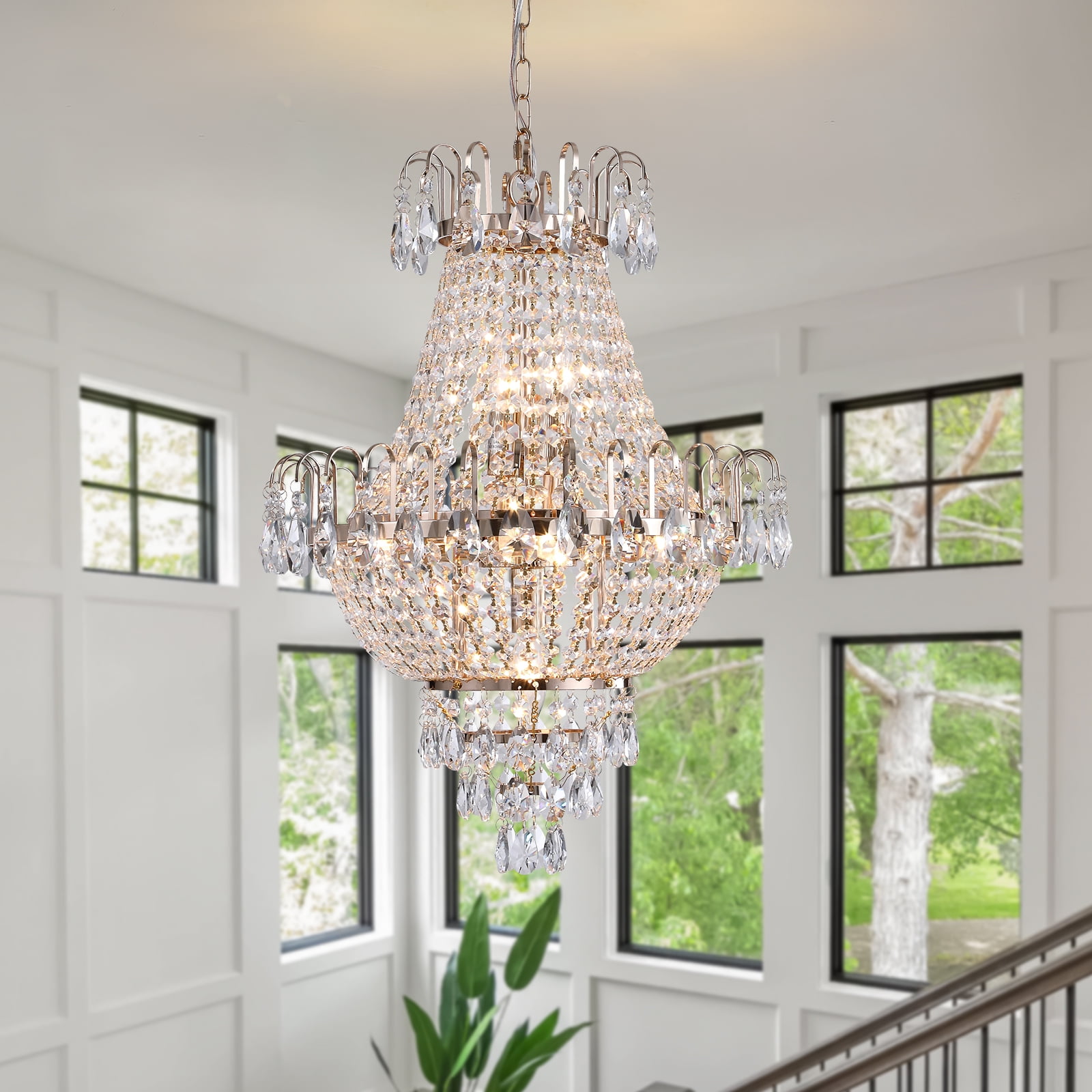 Modern Crystal Chandeliers,Flush Mount Gold Pendant Ceiling Light ...