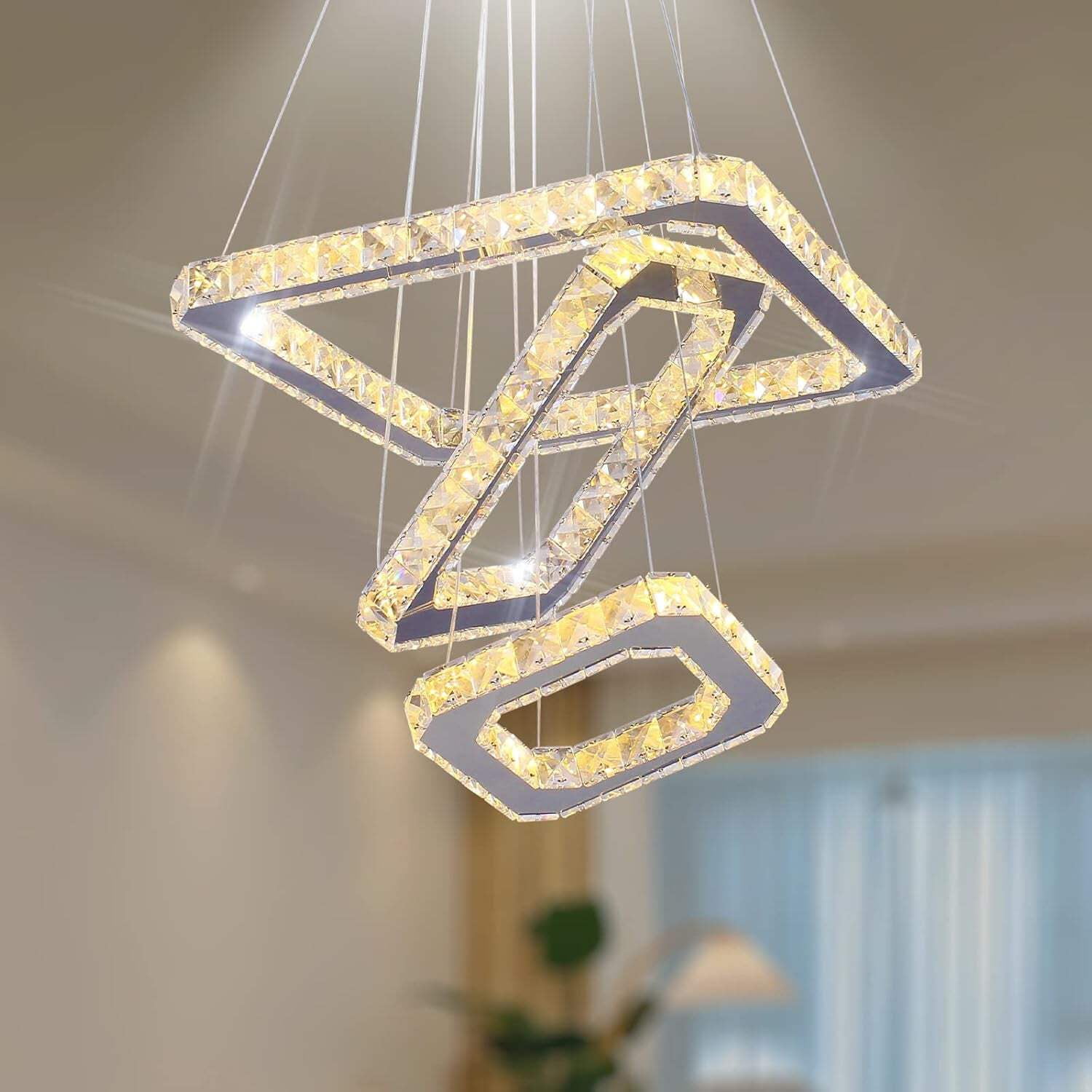 Modern Crystal Chandeliers LED Square Rings Chandelier Pendant Lights ...