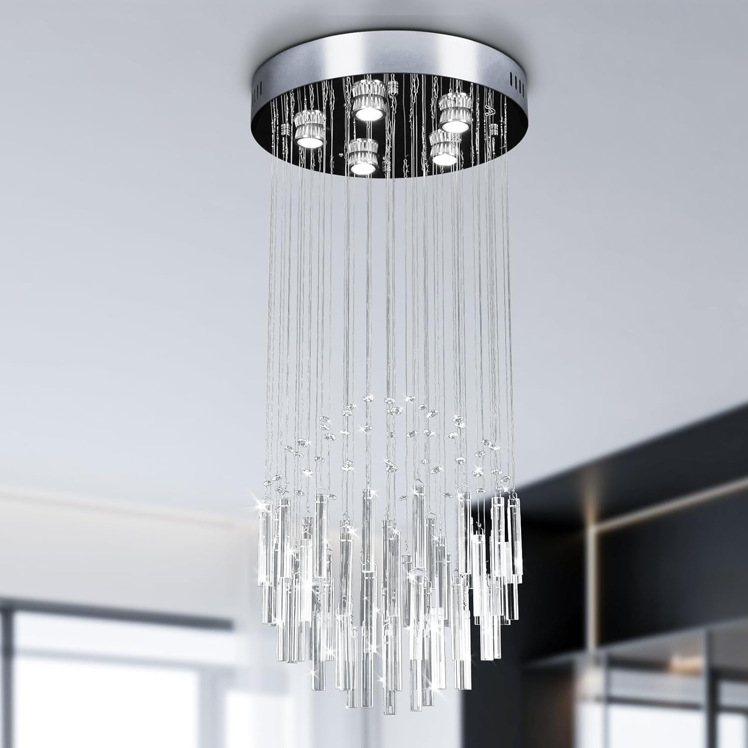 Modern Crystal Chandeliers Round Raindrop Chandelier Lighting Flush ...