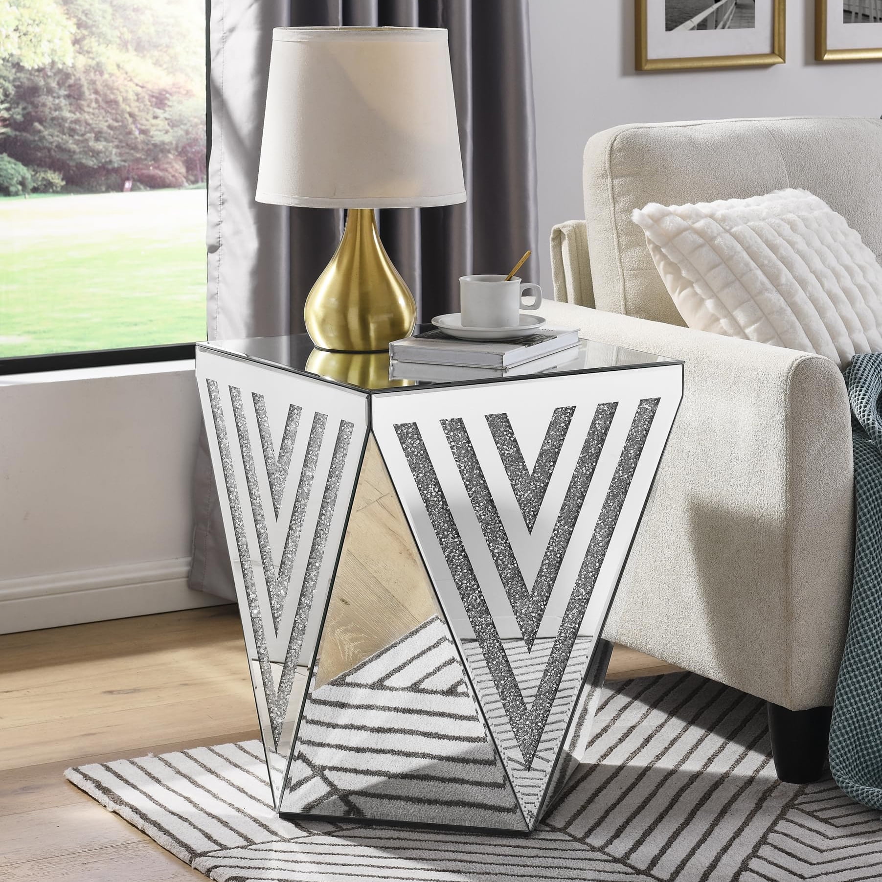 Modern Crystal Mirrored Side Table, Living Room End Table, Bedside ...