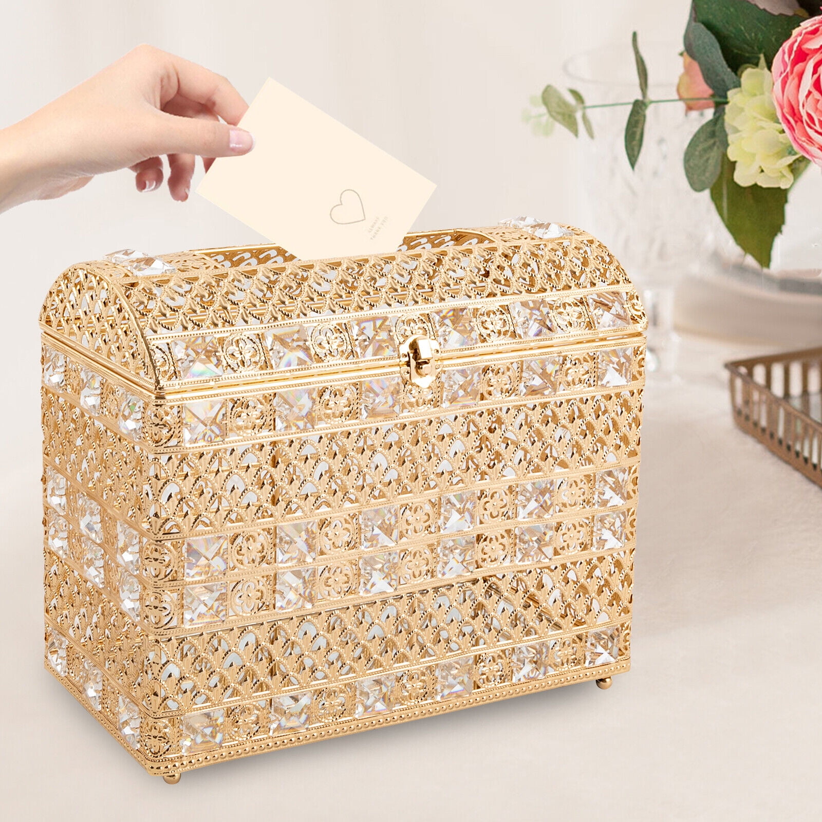 Modern Crystal Wedding Card Holder Box Treasure Chest Wedding Money Box ...