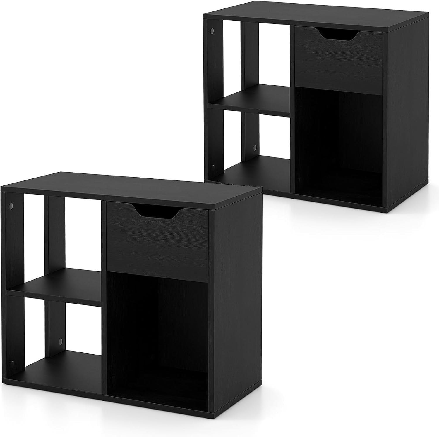 Modern Cube Bookcase with Drawer, Two-Tier Open Shelf Storage Unit for ...