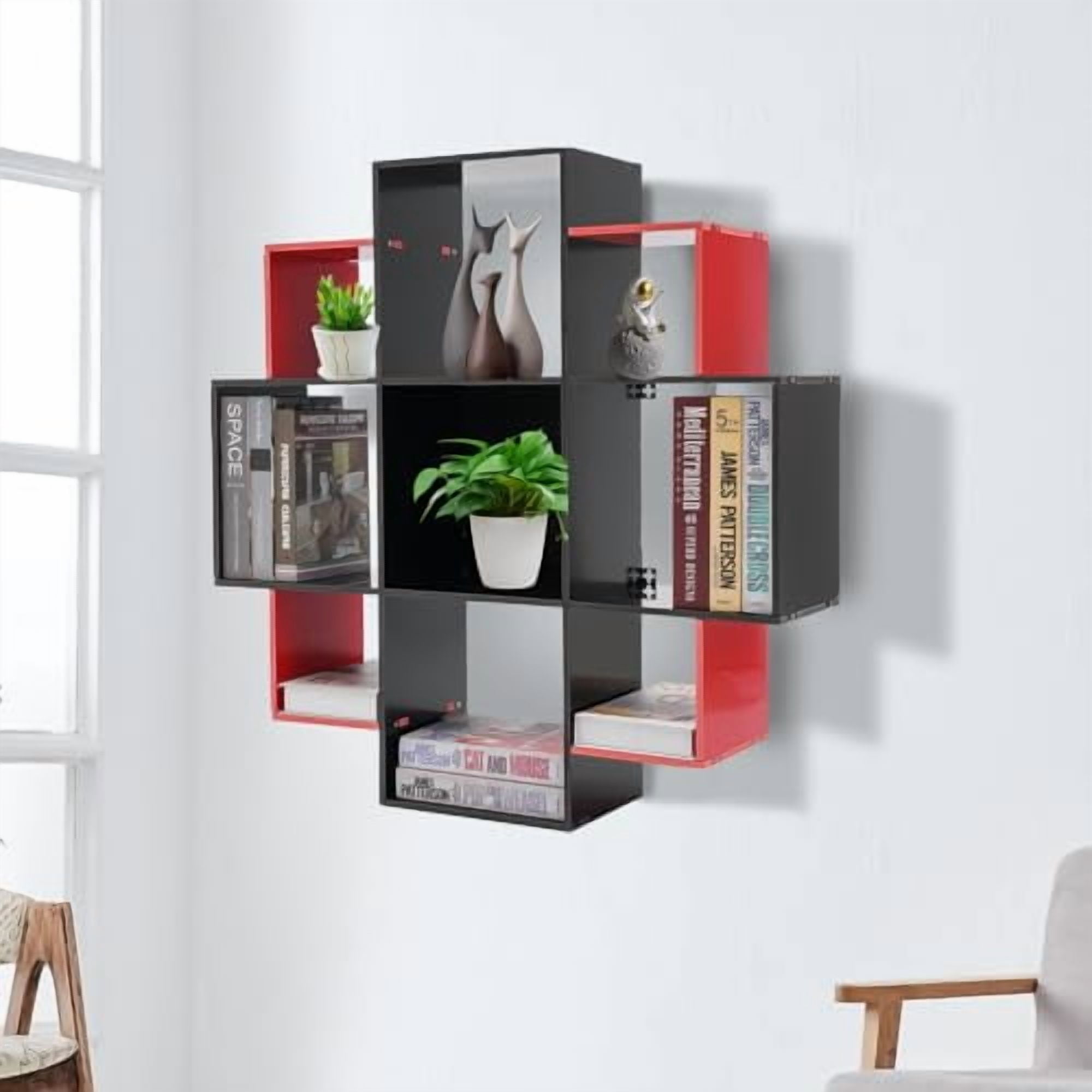 Modern Cube Floating Shelves Bookshelf, Wall Mount Wooden Square ...