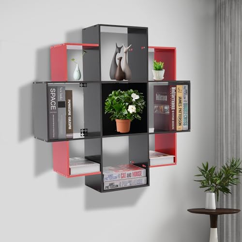 Modern Cube Floating Shelves Bookshelf, Wall Mount Wooden Square ...