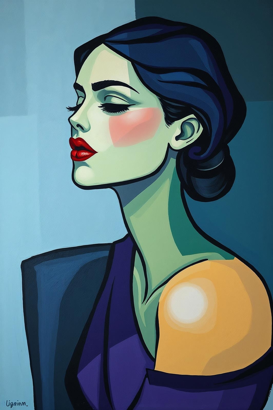 Modern Cubist Pop Art Portrait Poster – Elegant Woman with Bold Colors ...