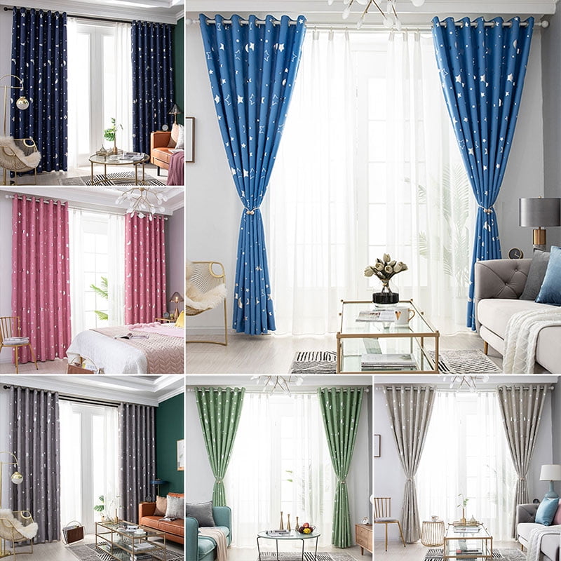 Modern Curtain 6 Colors Star Moon Curtain Blackout Curtain Drape Home ...