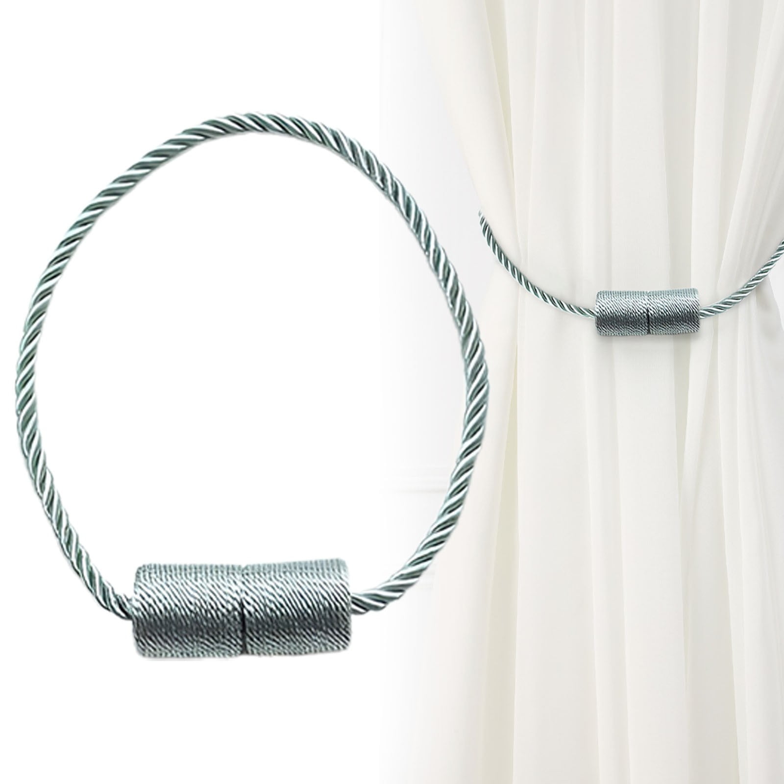 Modern Curtain Tiebacks With Clips 3 Strand Rope Style No Drill ...