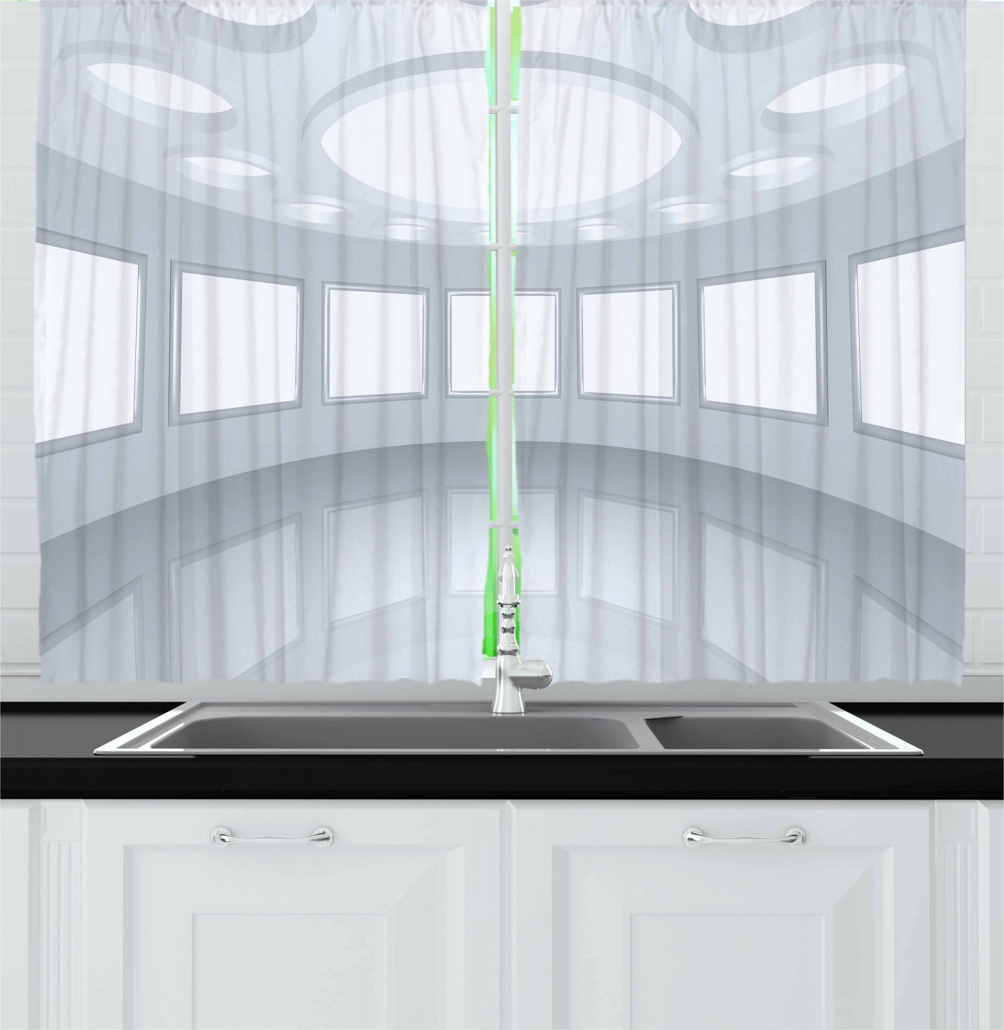 Modern Curtains 2 Panels Set, 3D Visualization of Futuristic Interior ...