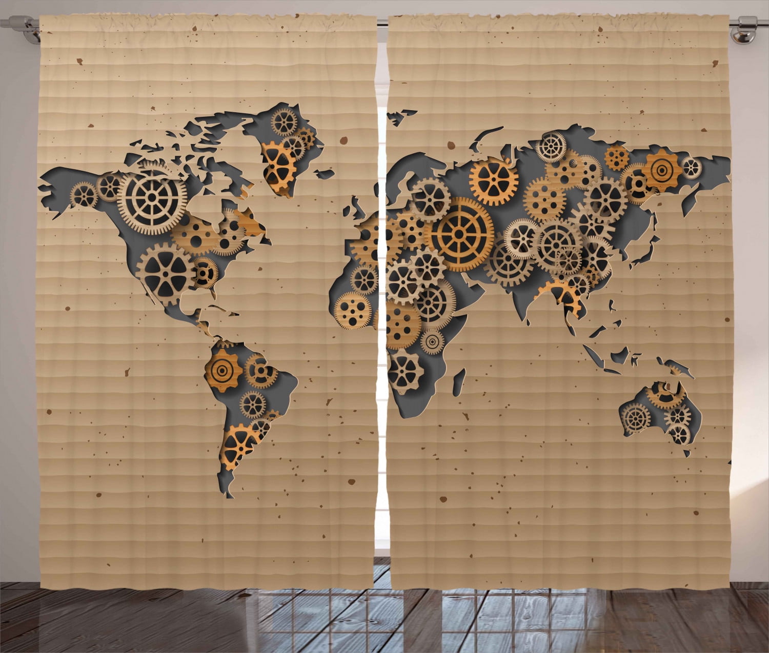 Ambesonne Modern Curtains 2 Panel Set, Old Hipster World Map, 108" x ...