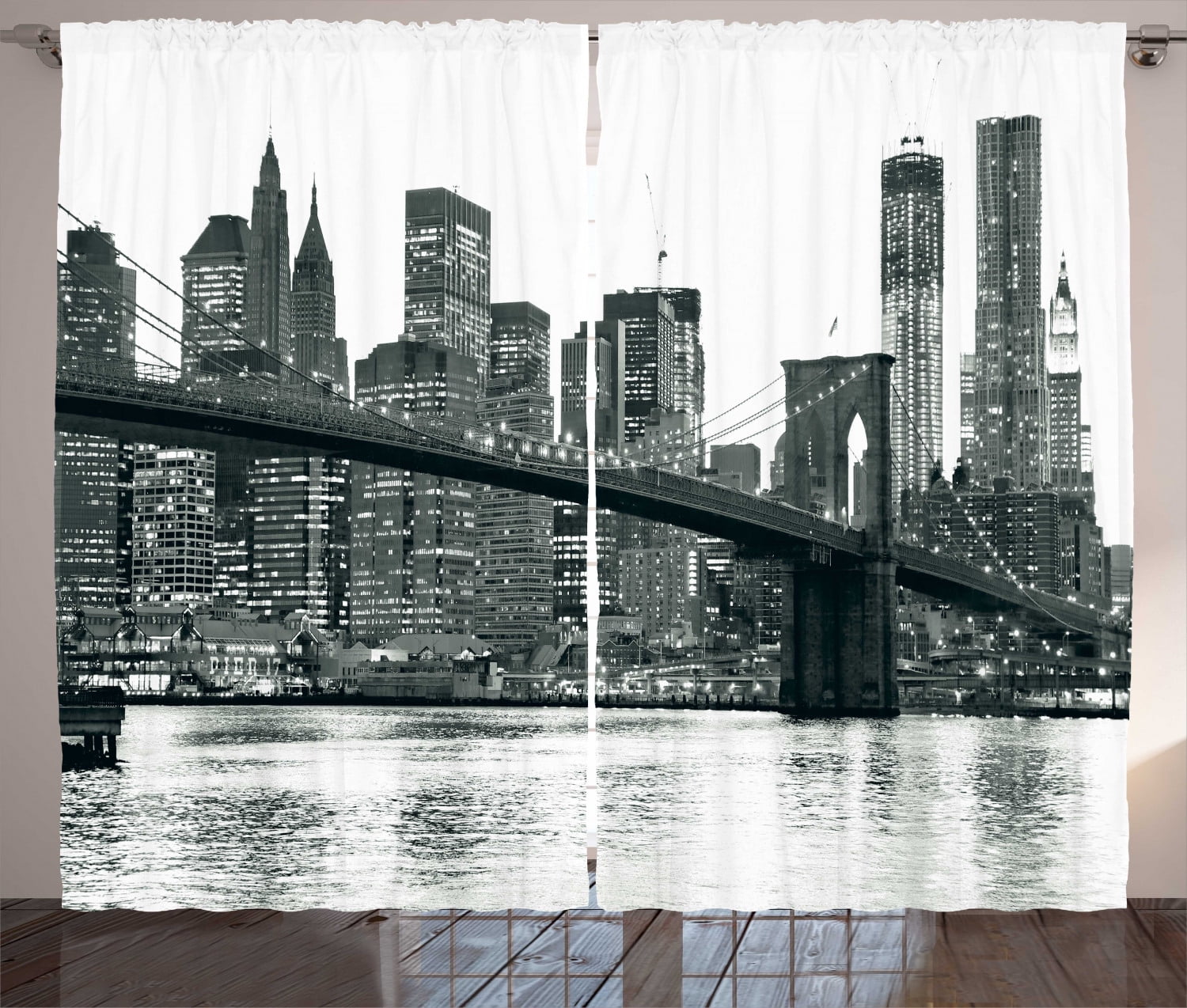 Ambesonne Urban Curtains 2 Panel Set, Brooklyn Bridge Sunset, 108" x 90 ...