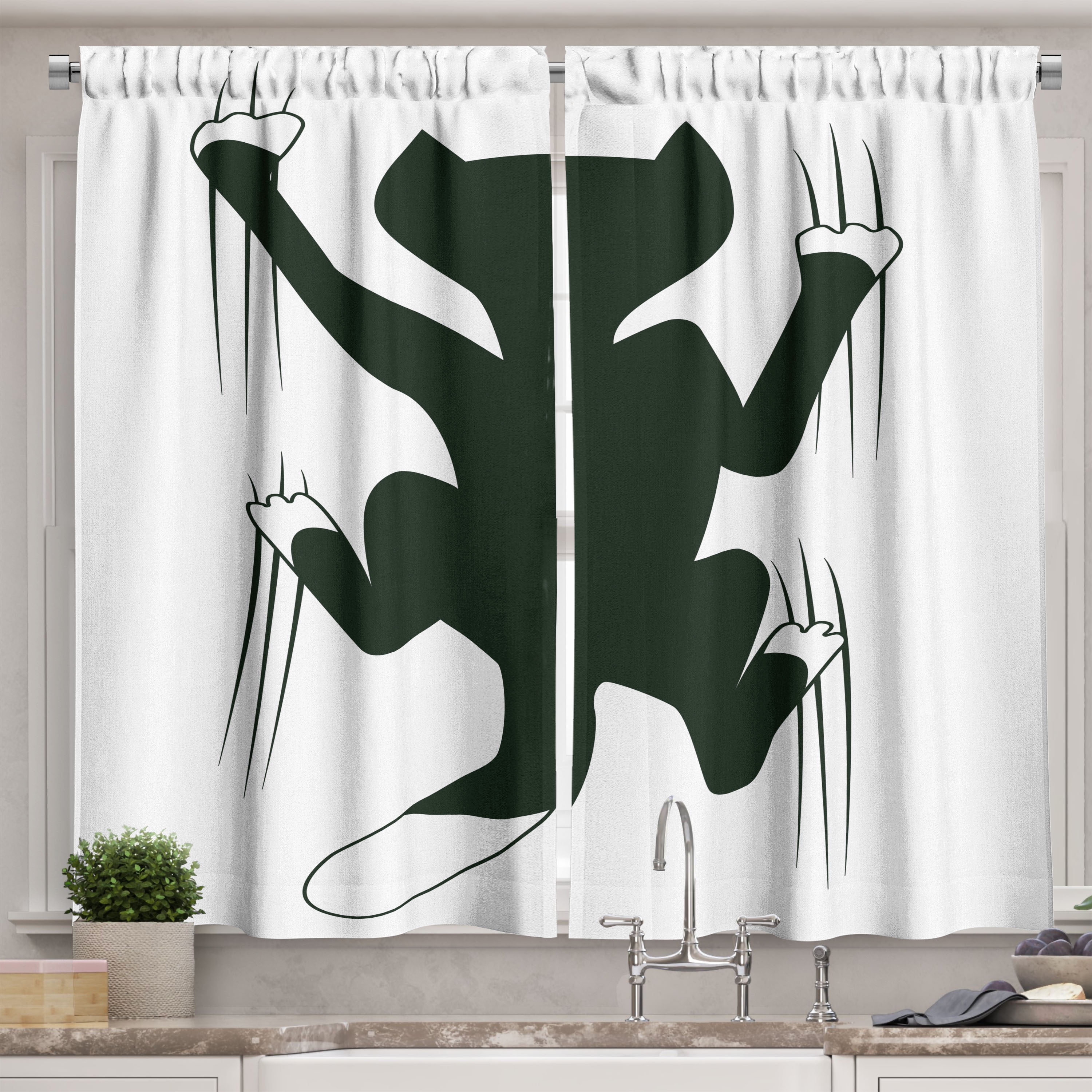 Modern Curtains 2 Panels Set, Cat Scratching the Wall Cute Animal Funny ...