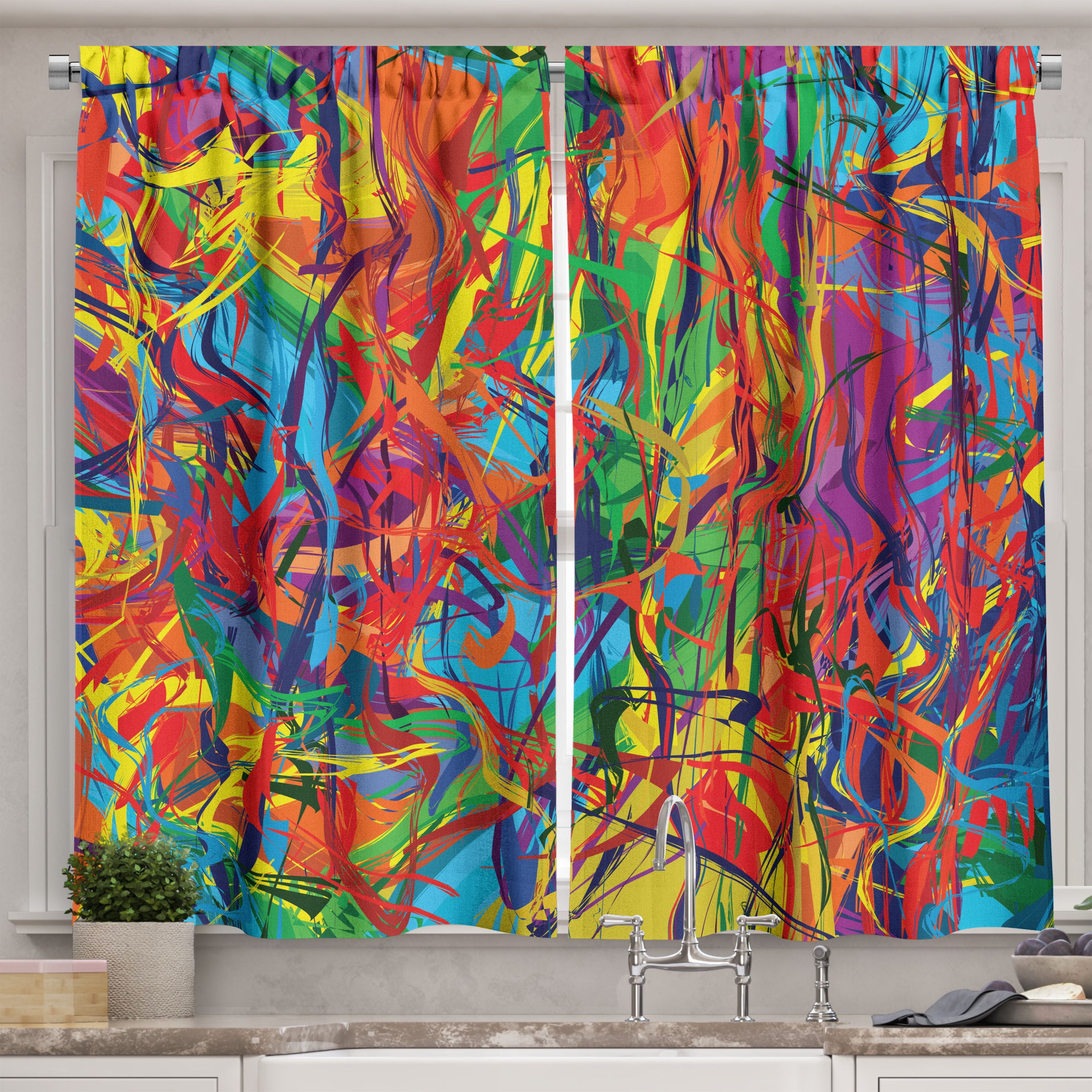 Modern Curtains 2 Panels Set, Circled Rainbow like Colorful Lines like ...