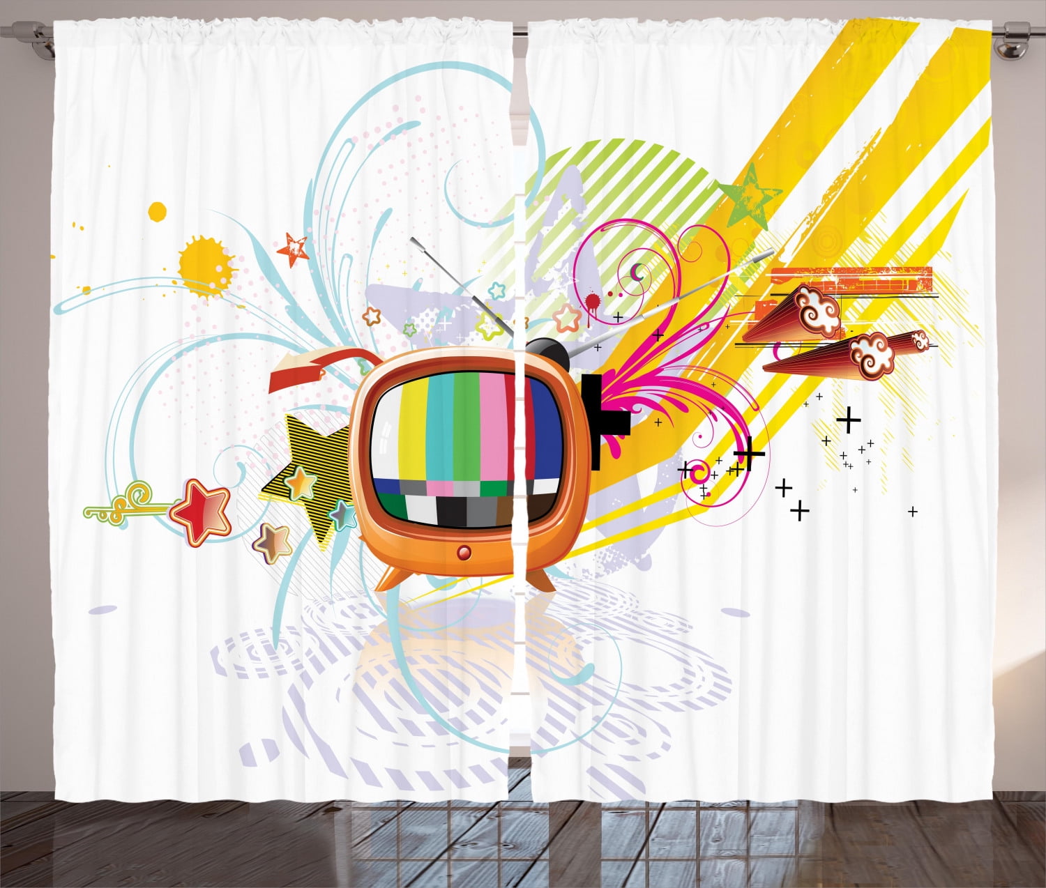 Ambesonne Modern Curtains 2 Panel Set, Digital Media TV Art, 108" x 108 ...