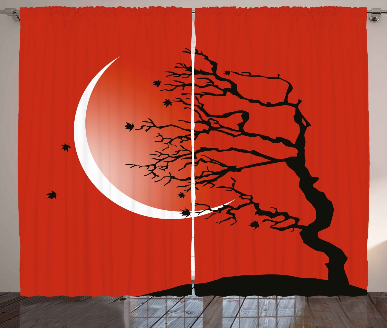 Ambesonne Nature Curtains 2 Panel Set, Digital Scene Tree Moon, 108" x ...