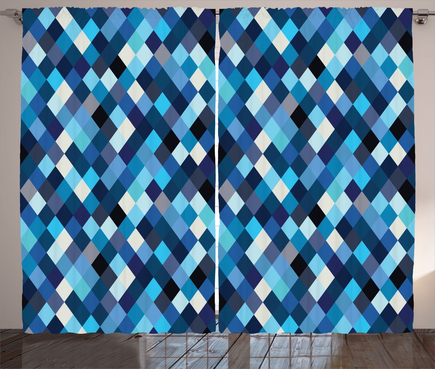 Ambesonne Colorful Curtains 2 Panel Set, Blue Toned Hexagons, 108" x 96 ...