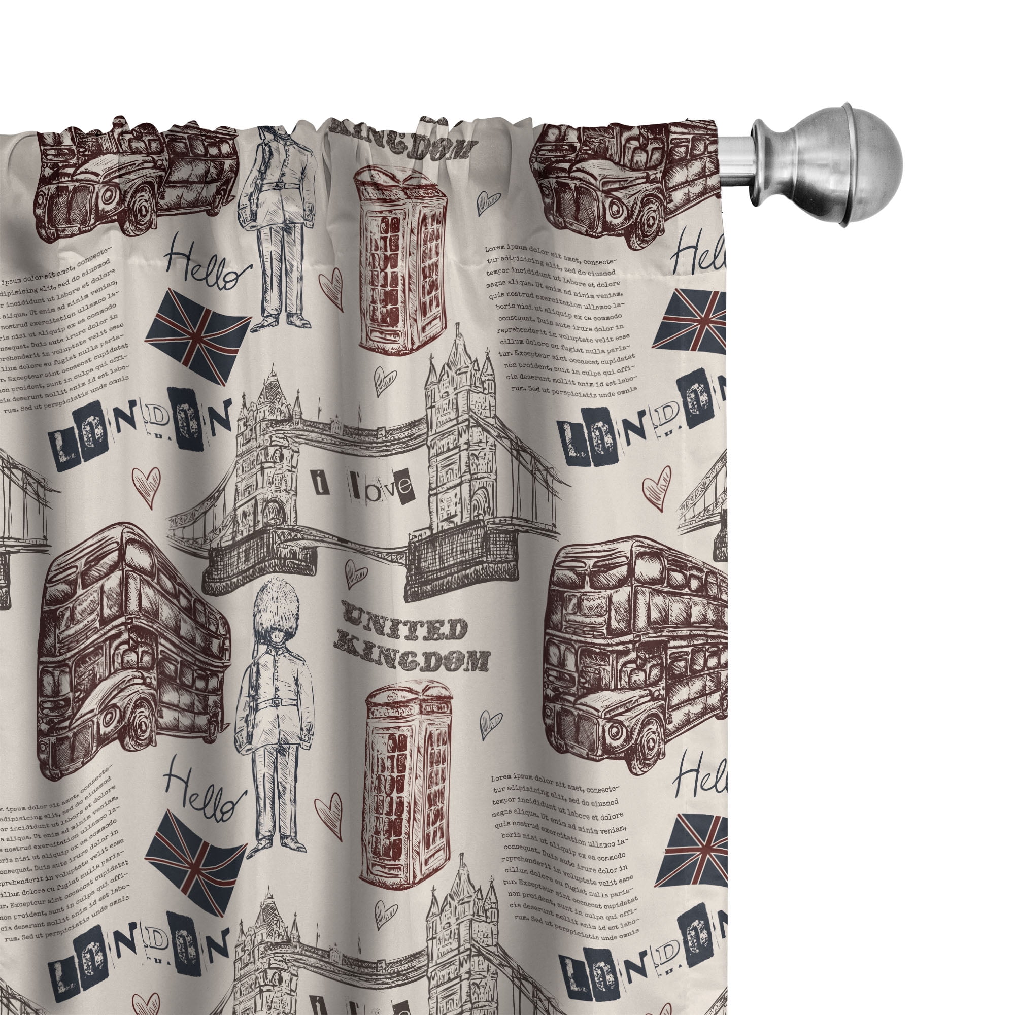 Modern Curtains 2 Panels Set, London United Kingdom Island Print with ...