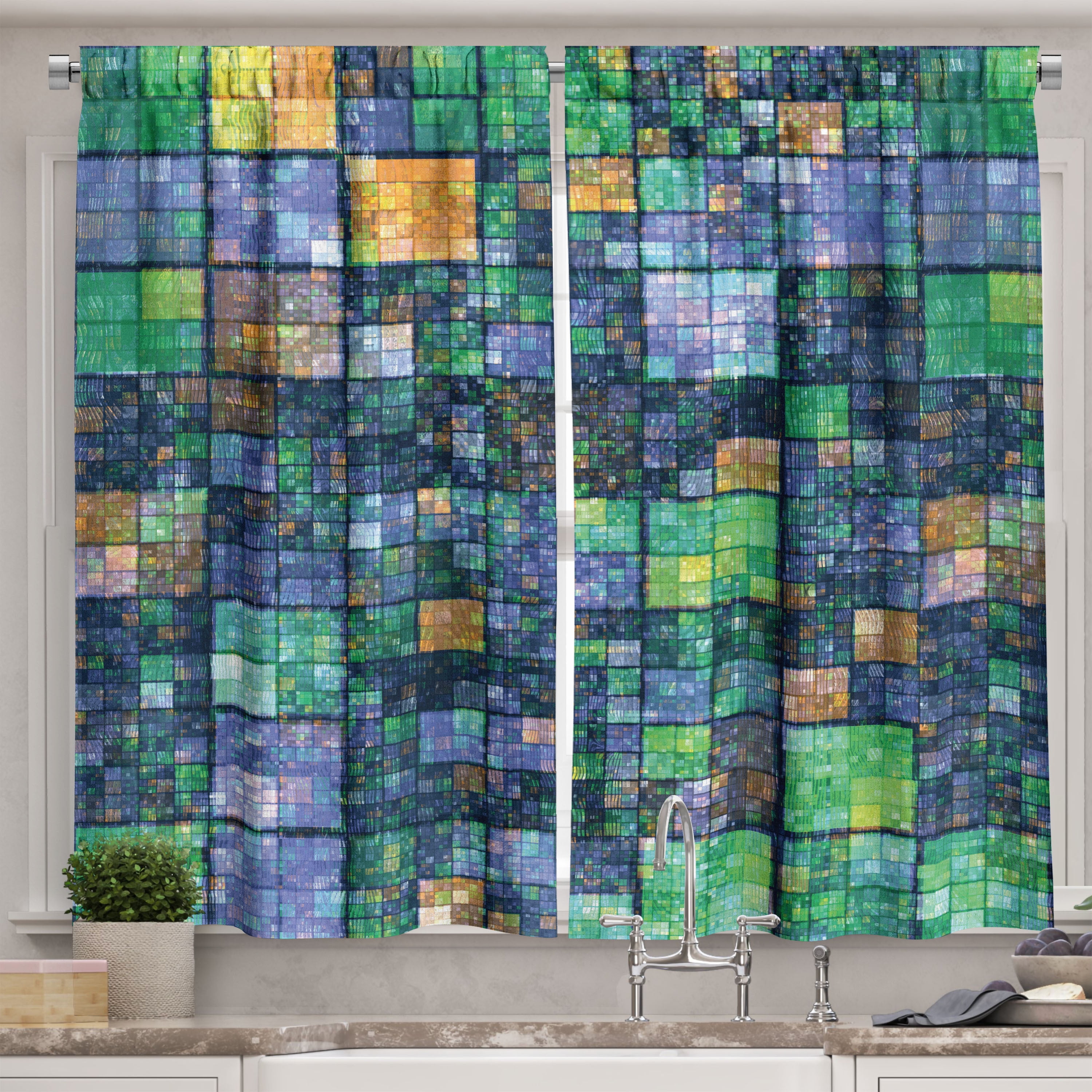 Modern Curtains 2 Panels Set, Mosaic Geometric Design with Rainbow ...