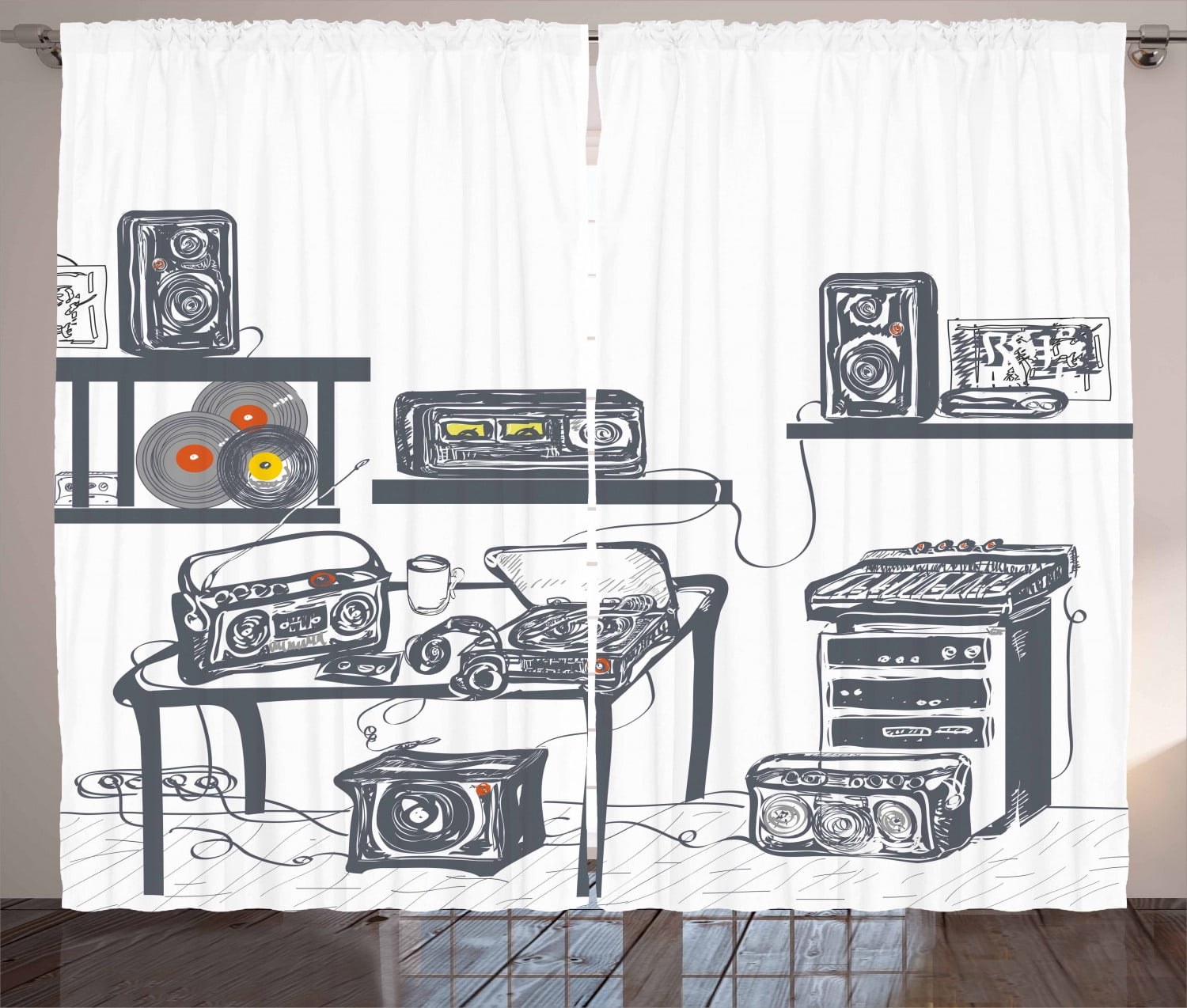 Modern Curtains 2 Panels Set, Recording Studio with Music Devices ...