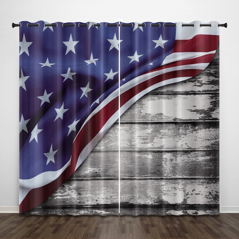 Modern Curtains, 3D American Flag Wood Panel Print Curtains, Blackout ...