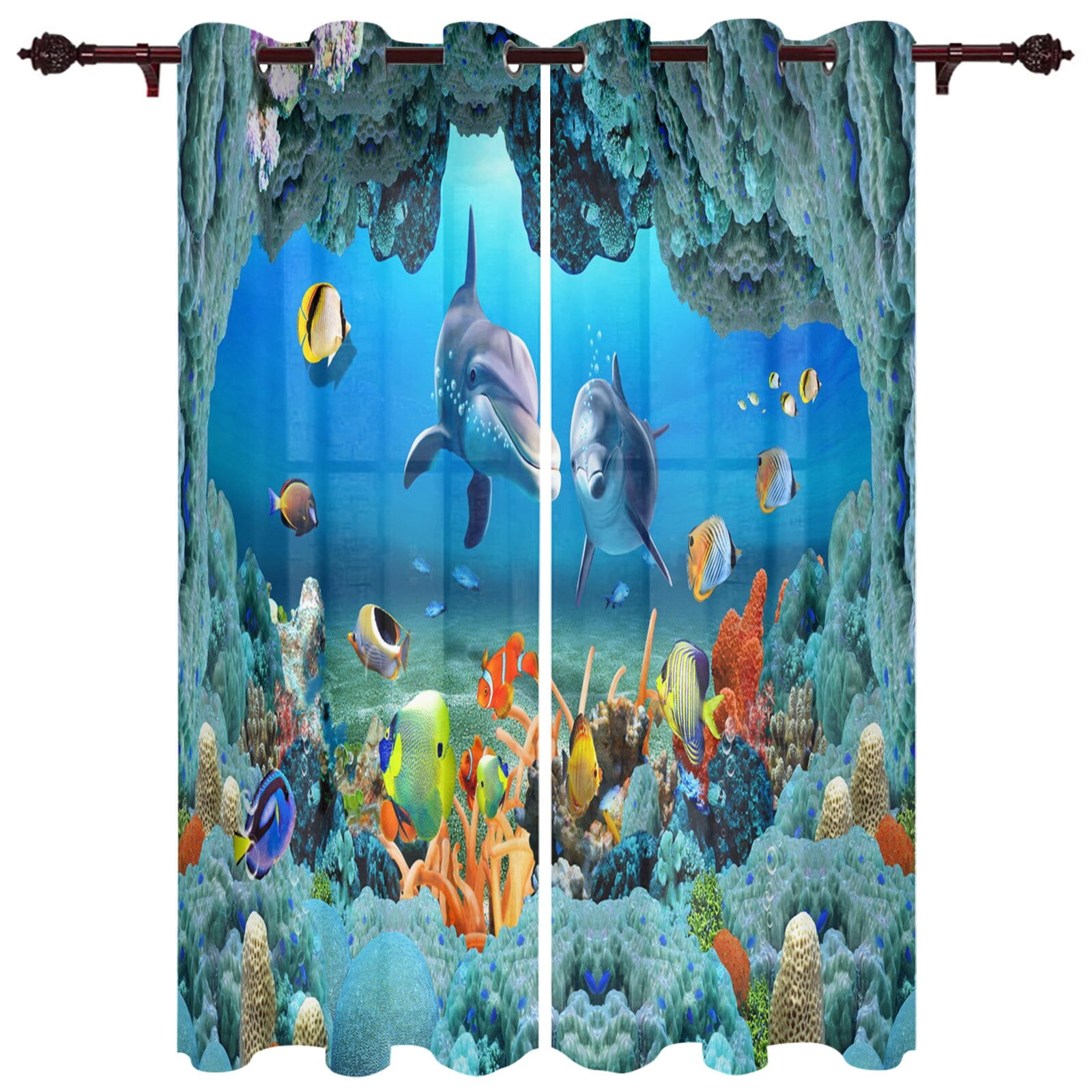 Modern Curtains 3D Dolphin Seascape Seamless ing Design Valances Living ...