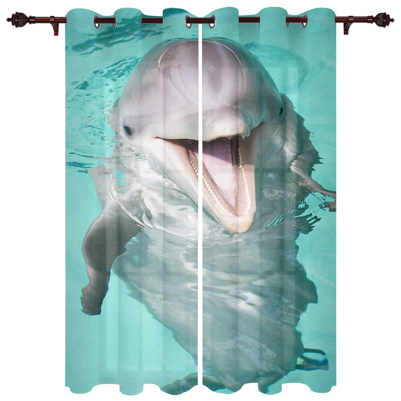 Modern Curtains 3D Dolphin Seascape Seamless ing Design Valances Living ...