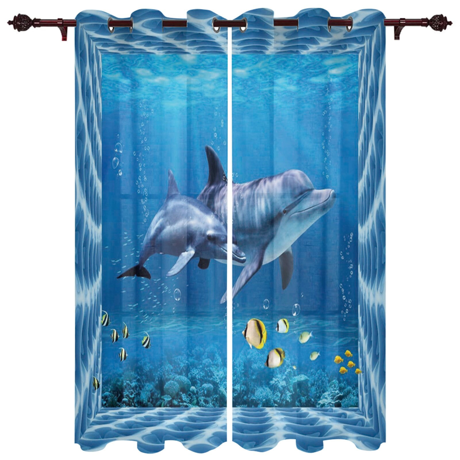 Modern Curtains 3D Dolphin Seascape Seamless ing Design Valances Living ...