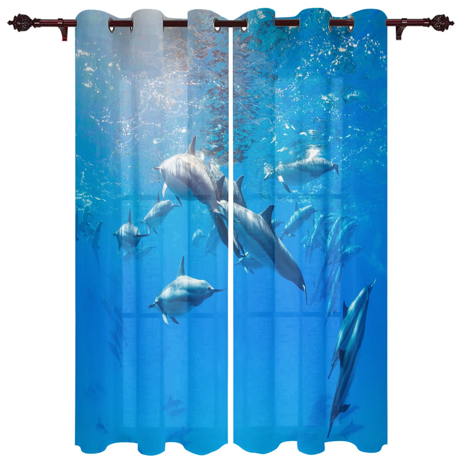 Modern Curtains 3D Dolphin Seascape Seamless ing Design Valances Living ...