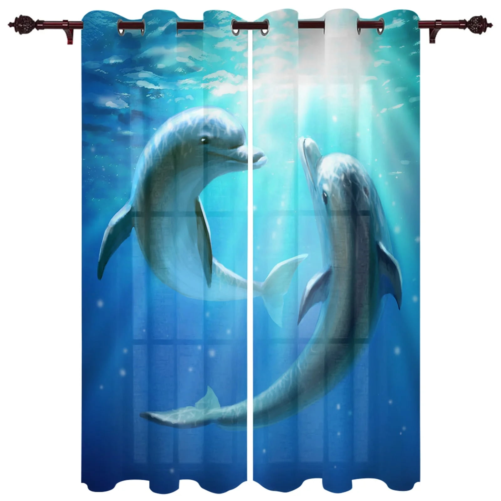 Modern Curtains 3D Dolphin Seascape Seamless ing Design Valances Living ...