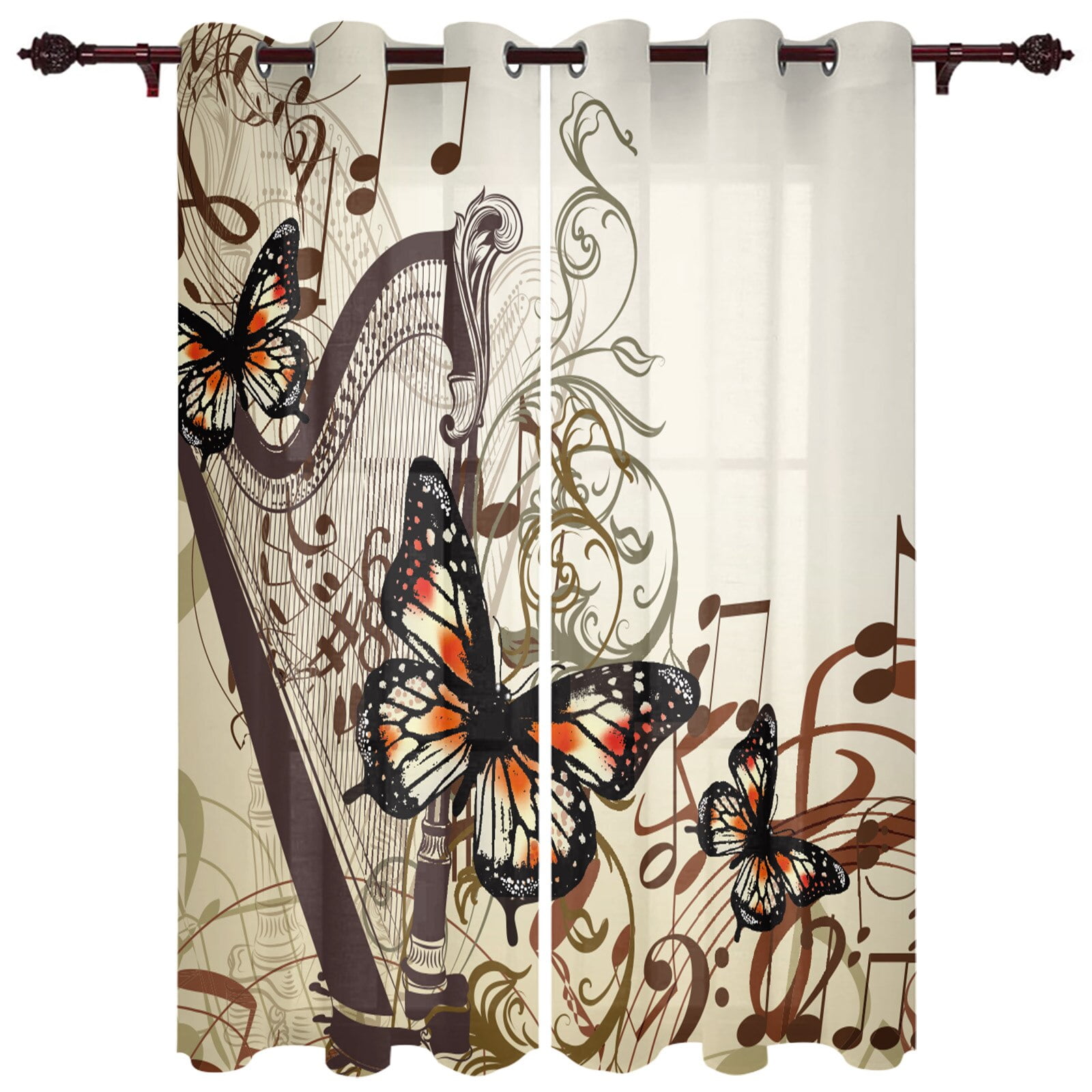 Modern Curtains Musical Note Butterfly Harp Baby Room Bedroom Creative ...