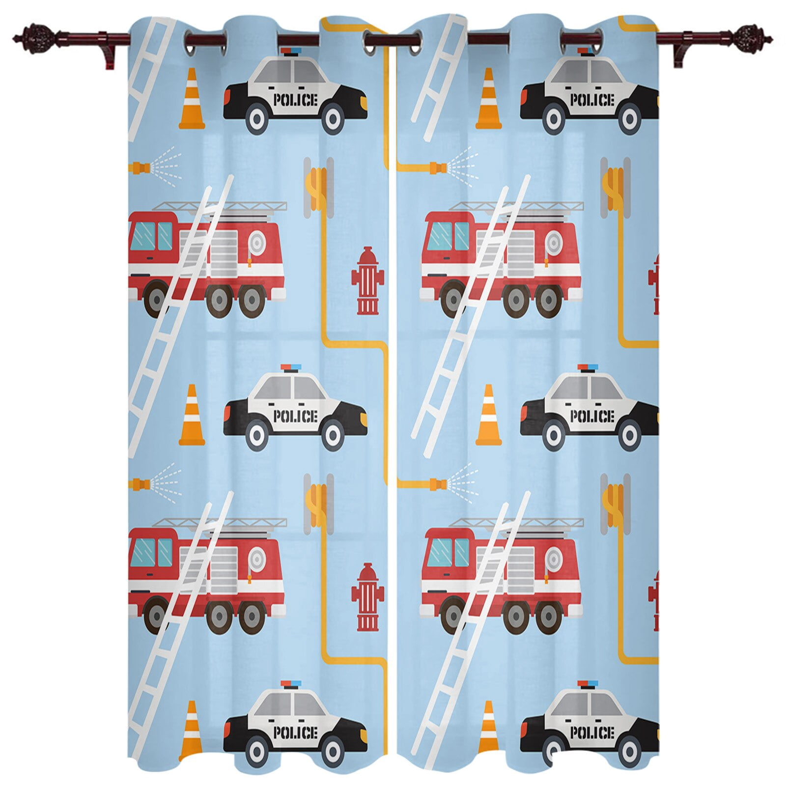 Modern Curtains Toy Car Police Car Fire Truck Baby Room Bedroom ...