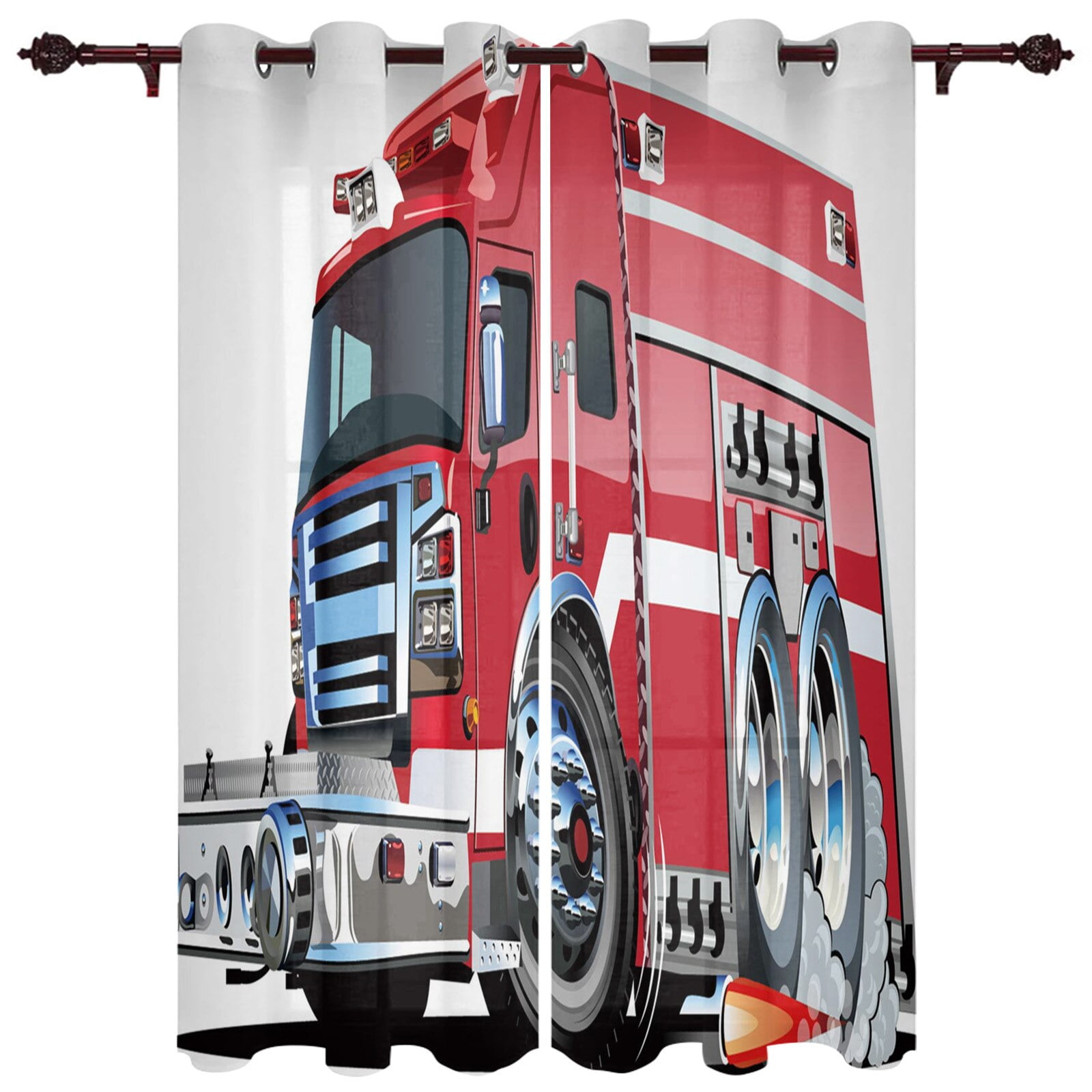 Modern Curtains Toy Car Police Car Fire Truck Baby Room Bedroom ...