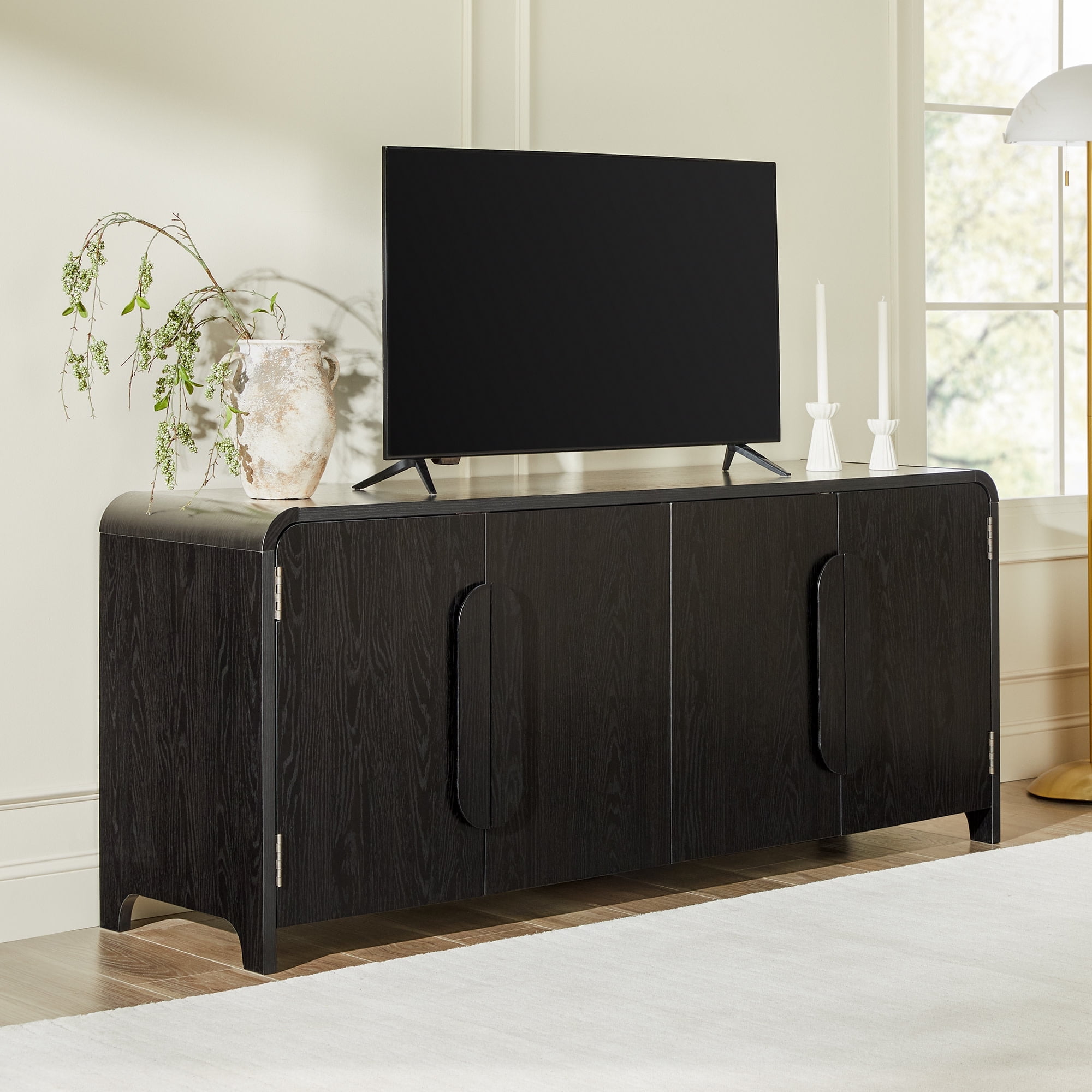 Modern Curved 70" Buffet Sideboard and TV Stand for up to 80" TV Black ...