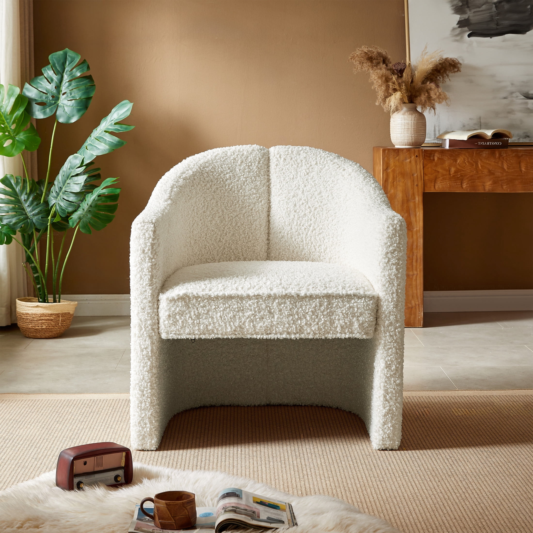 Modern Curved Backrest Accent Chair, White - Walmart.com