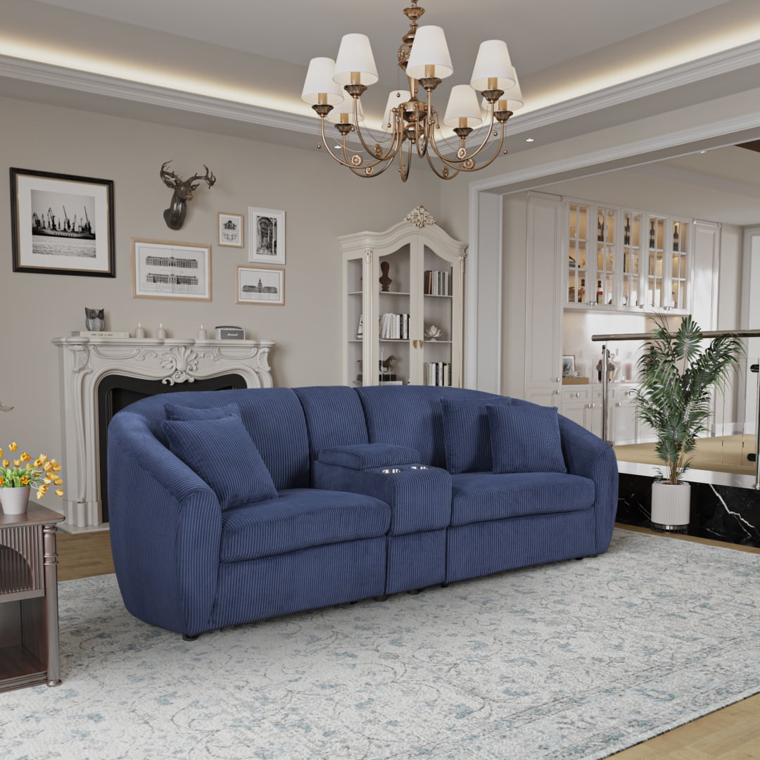 Modern Curved Corduroy Fabric Oversized 2-Seat Sofa with Storage ...