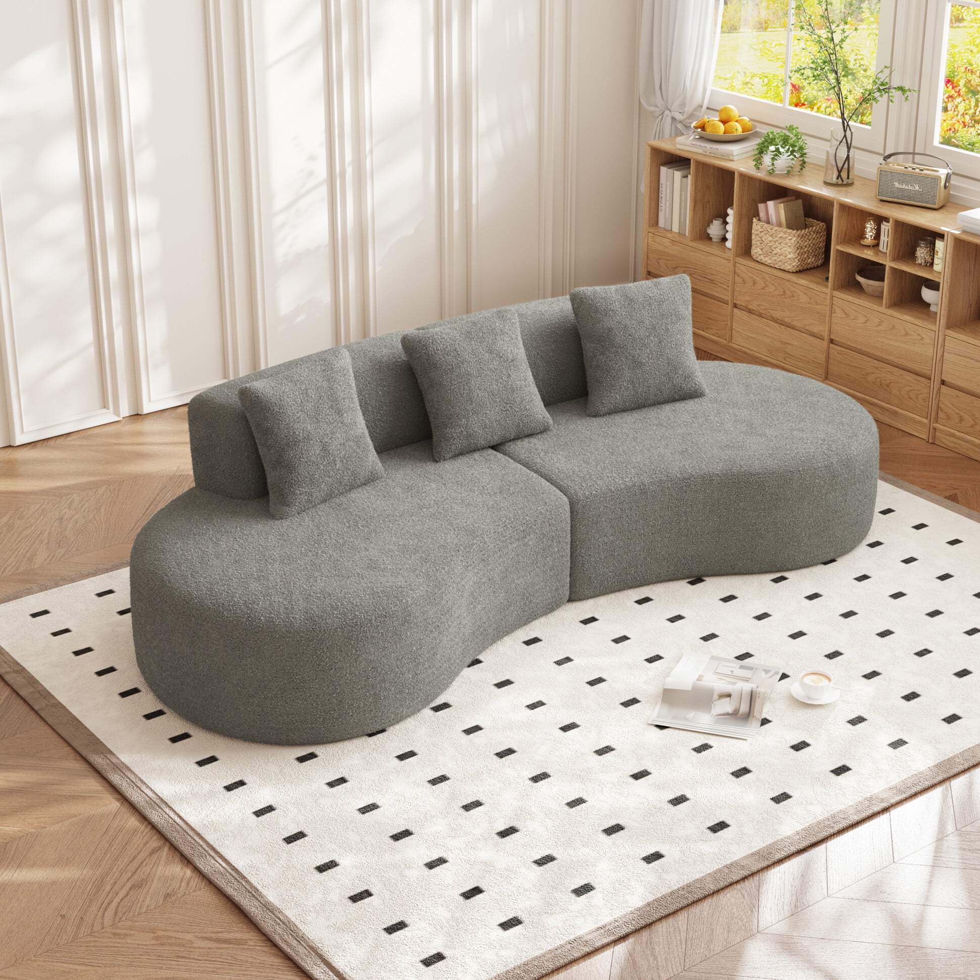 Modern Curved Sectional Sofa, 5-Seater Modular Couch with Soft Boucle ...