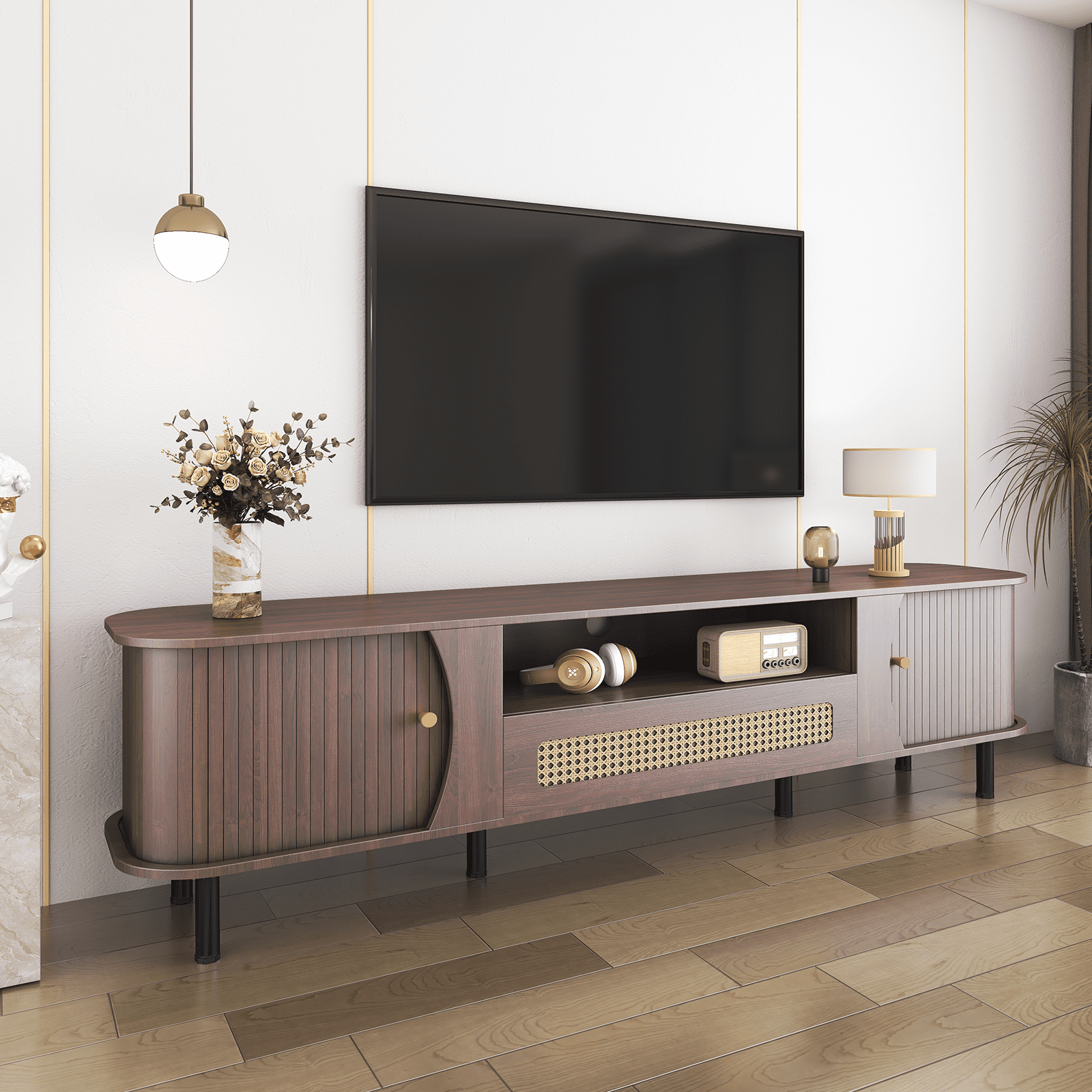 Modern Curved Tv Stand For Tvs Up To 80 Inches, Farmhouse Tv Cabinet ...