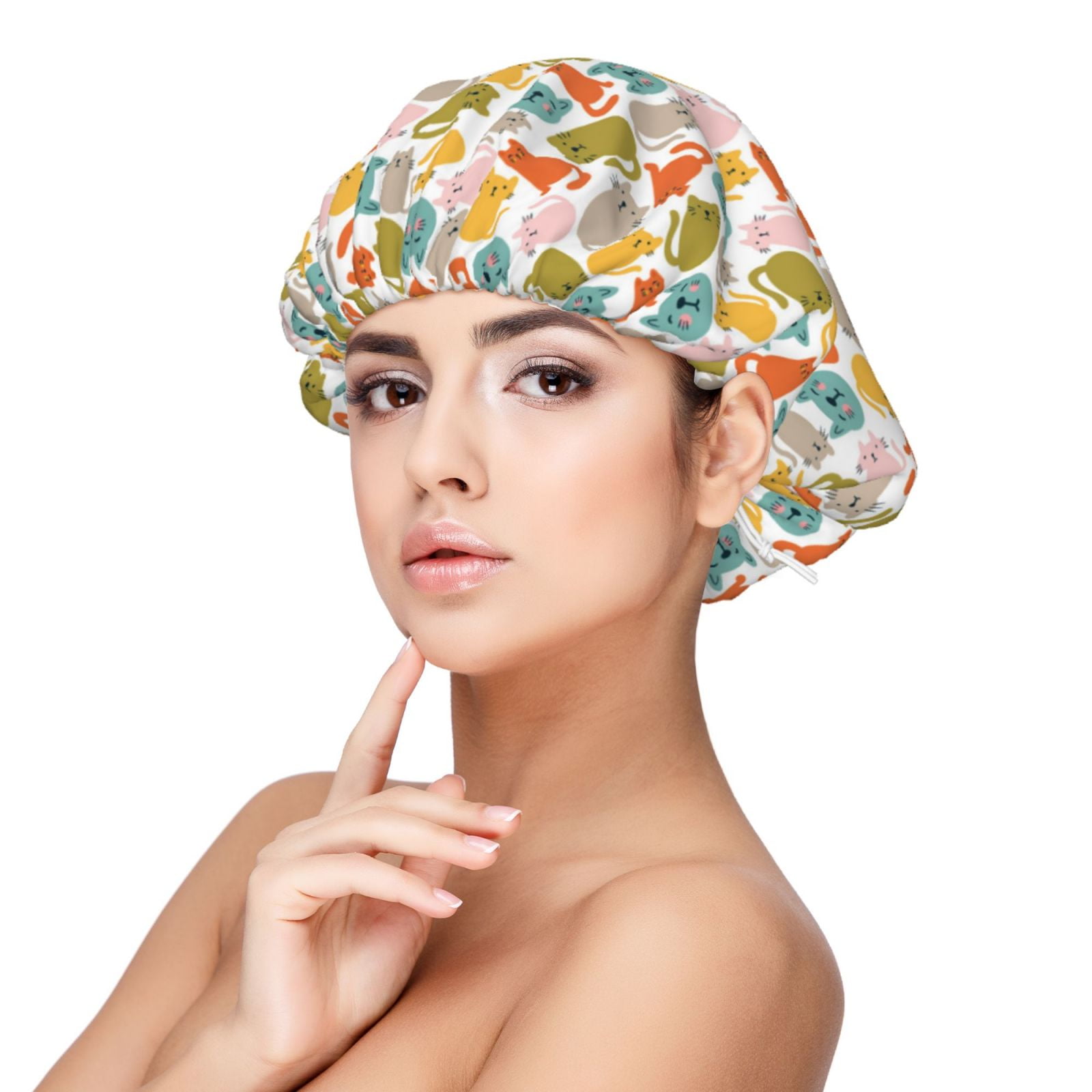 Modern Cute Colorful Cartoon Cat Silk Bonnet for Sleeping Women Men ...