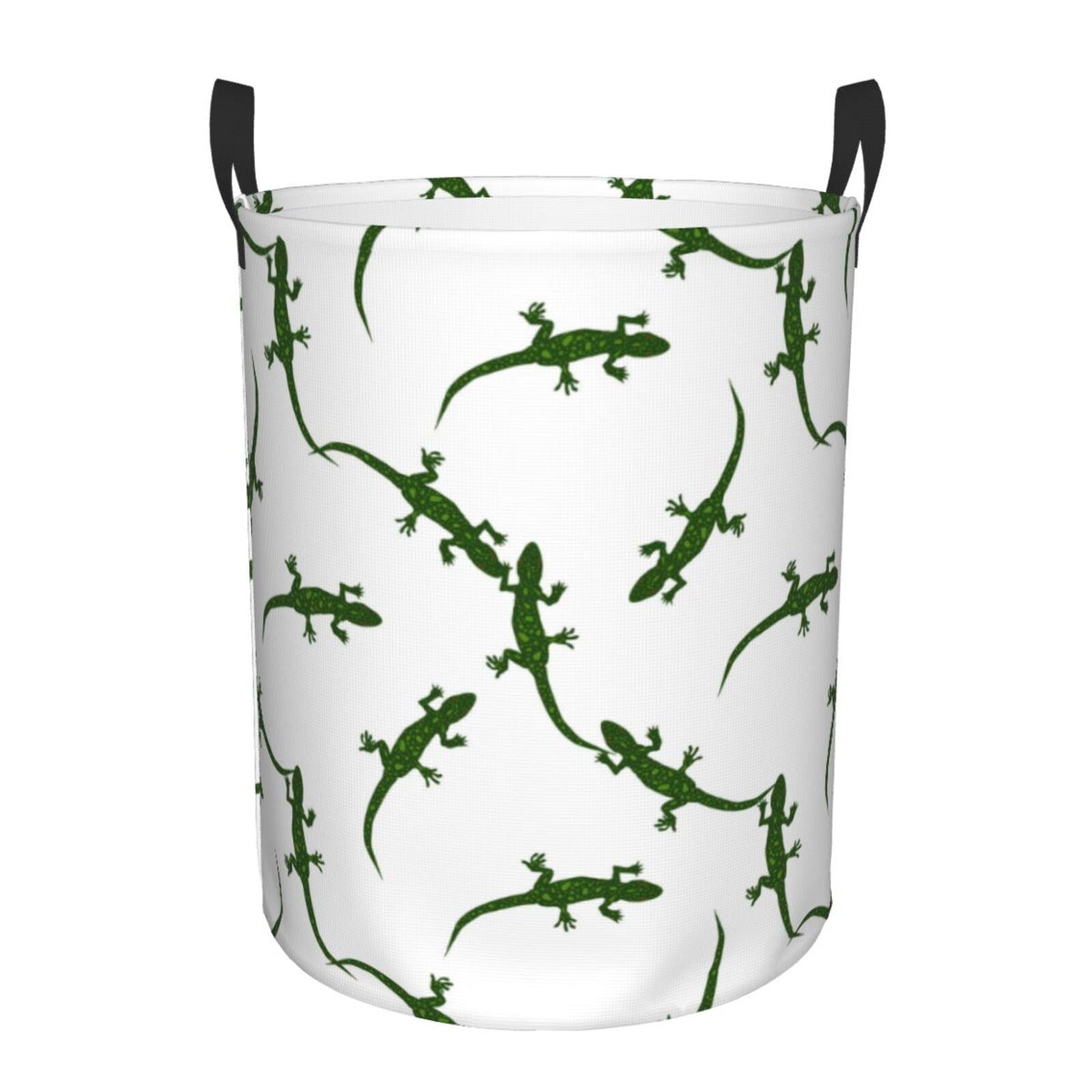 Modern Cute Gecko Lizard Green Round Laundry Basket, Laundry Hamper ...