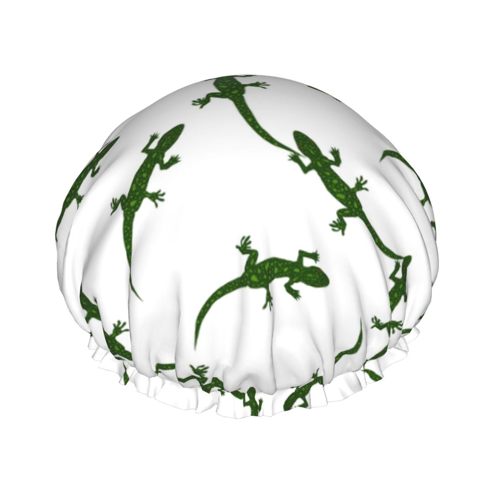 Modern Cute Gecko Lizard Green Shower Cap for Women, Double Waterproof ...