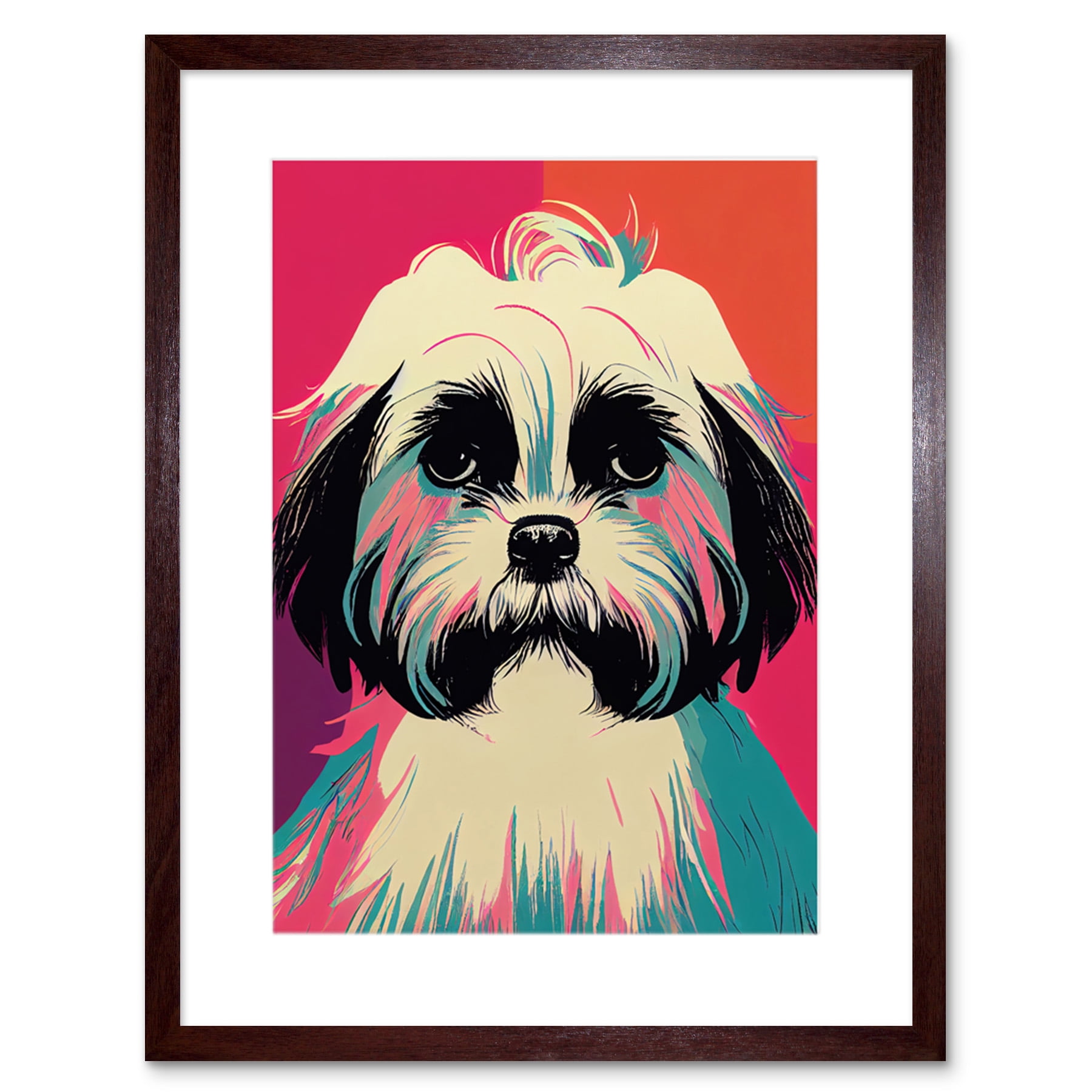 Modern Cute Shih Tzu Dog Vibrant Bright Portrait in Pink Blue Orange ...