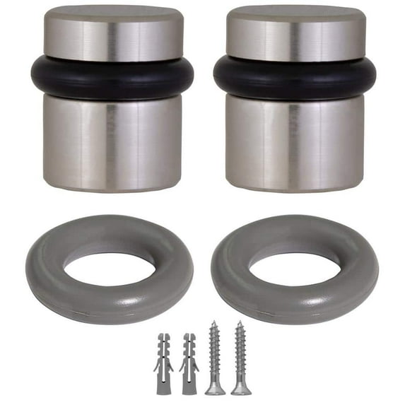 Modern Cylindrical Floor Bumper Doorstop in Satin Nickel (2-Pack ...
