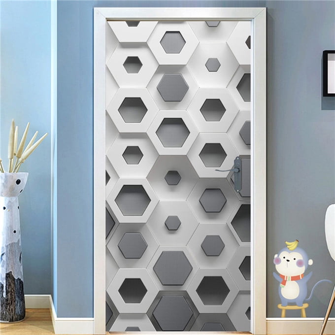 Modern D Lines Geometry Figure Door Sticker PVC Self Adhesive Wallpaper ...