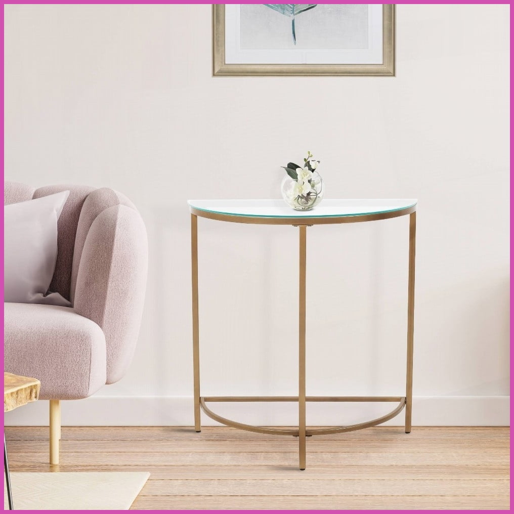 Modern D-Shape Coffee Table with Glass Top & Golden Base - Functional ...