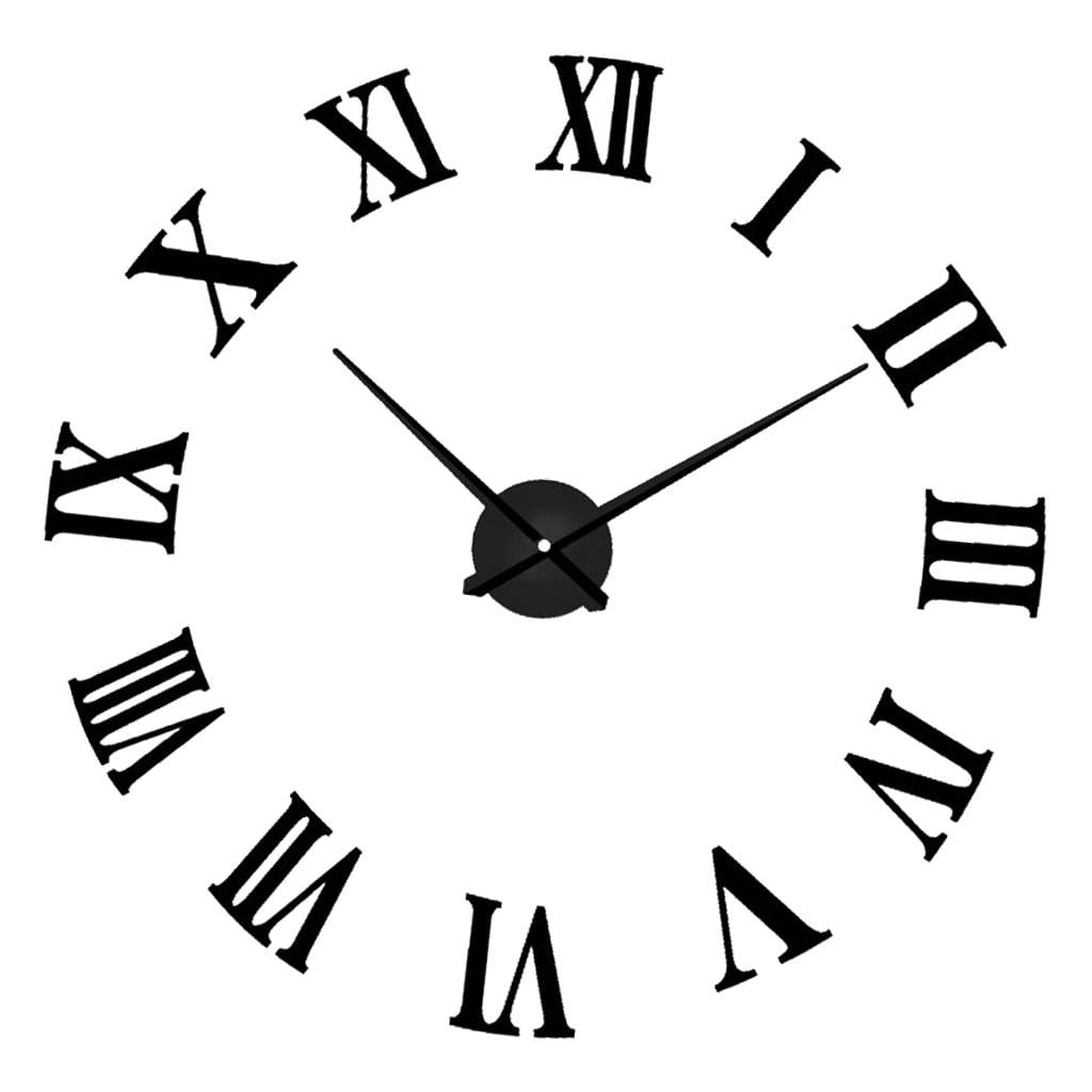 Modern DIY Large Roman Numerals Removable Wall Clock 3D Mirror Surface ...
