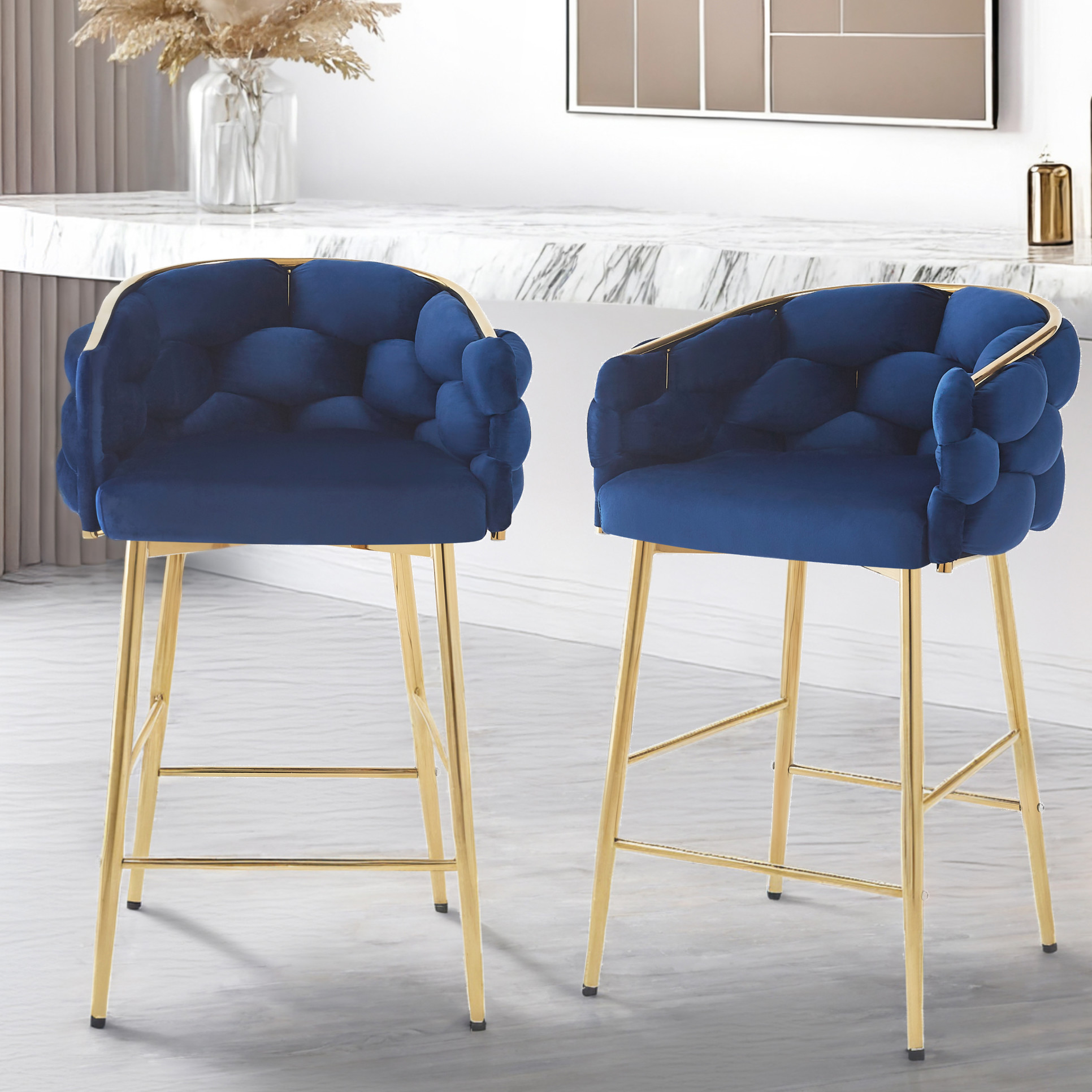 Modern Dark Blue Chairs, Iron Frame With Seat Cushion, Footrest For A ...