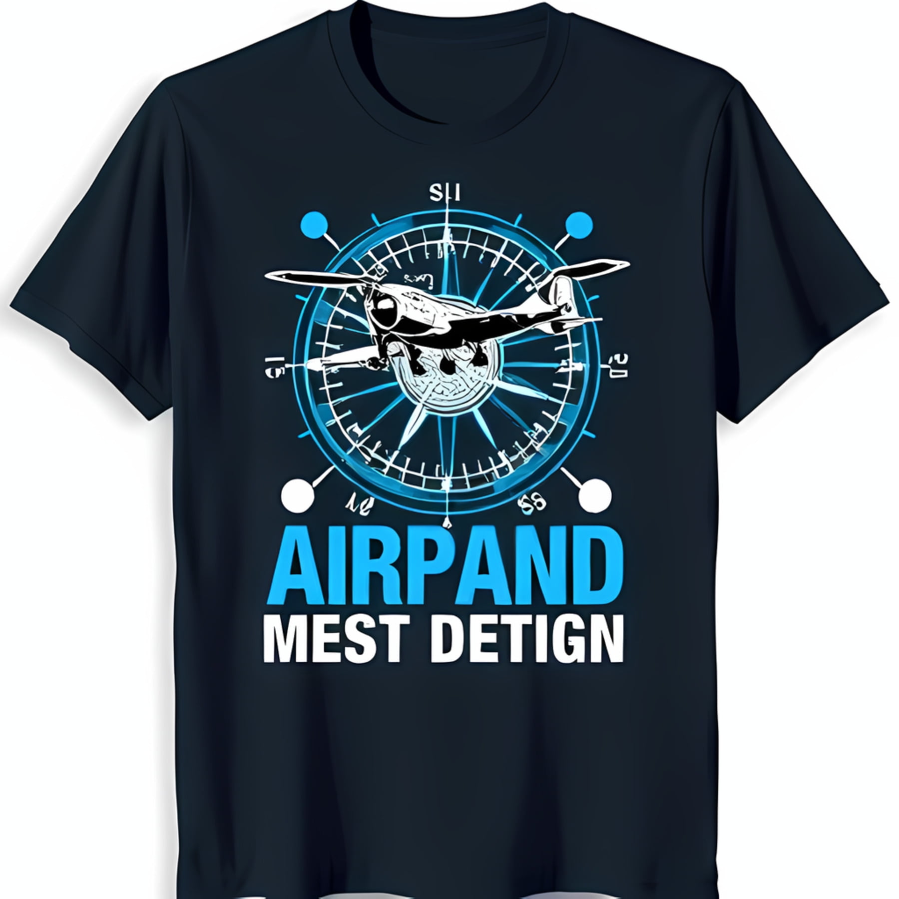 Modern Dark Blue T-Shirt with White and Plane Design AIRPAND MEST ...