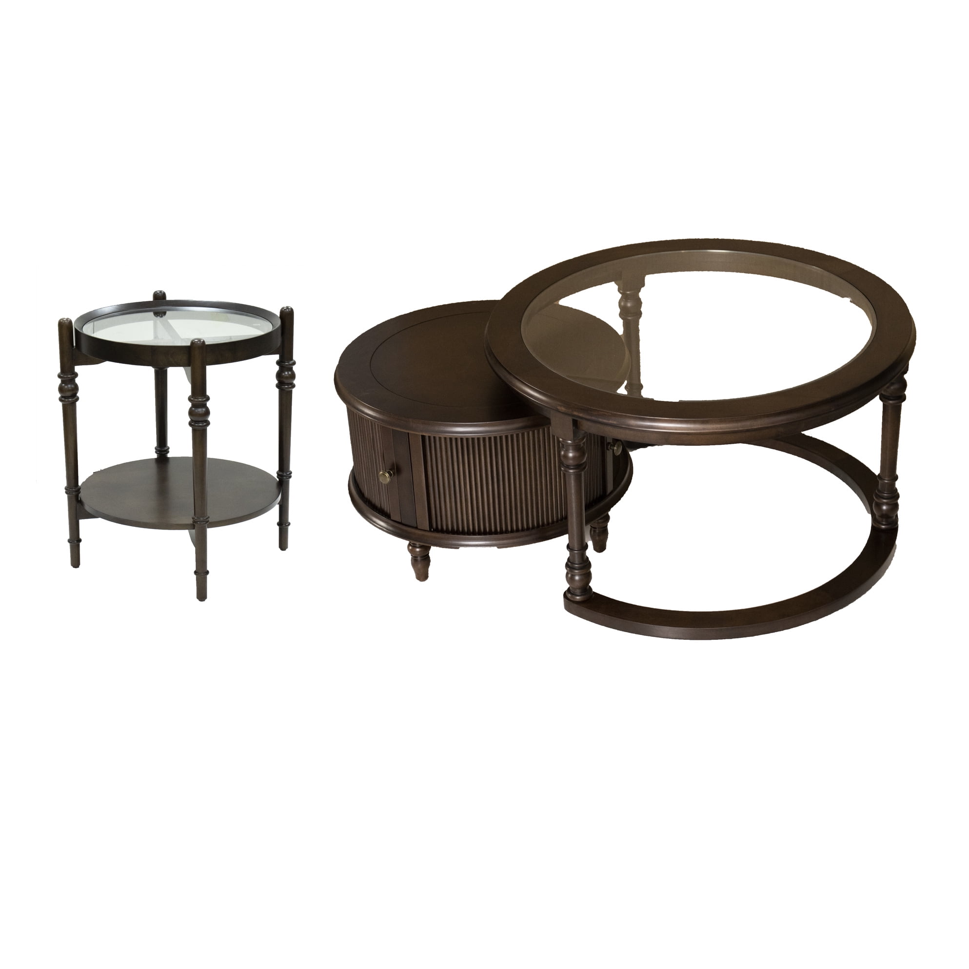 Modern Dark Brown Nesting Coffee Table With Storage - Rubberwood ...